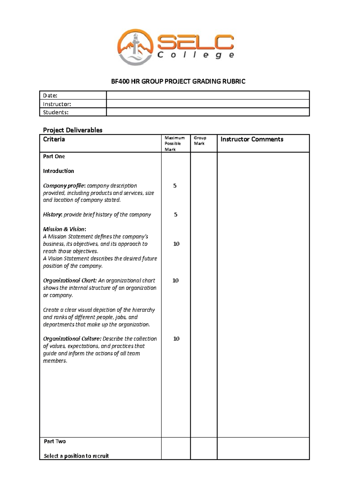 HR Group Project Grading Rubric 2022 - BF400 HR GROUP PROJECT GRADING ...