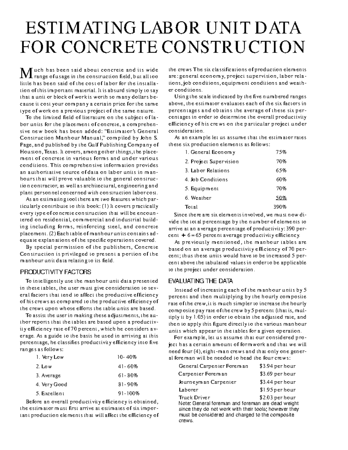 Concrete Construction Article PDF Estimating Labor Unit Data for ...