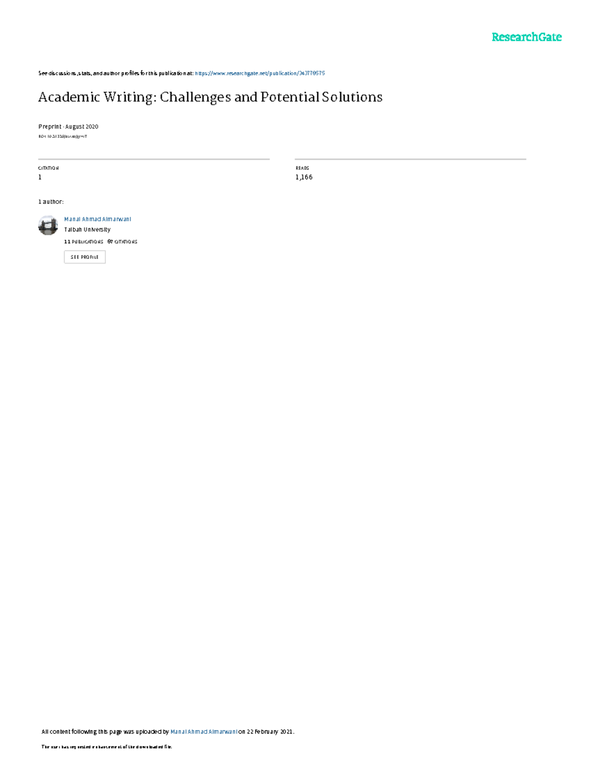 Academic Writing-Challengesand Potential Solutions - See discussions ...