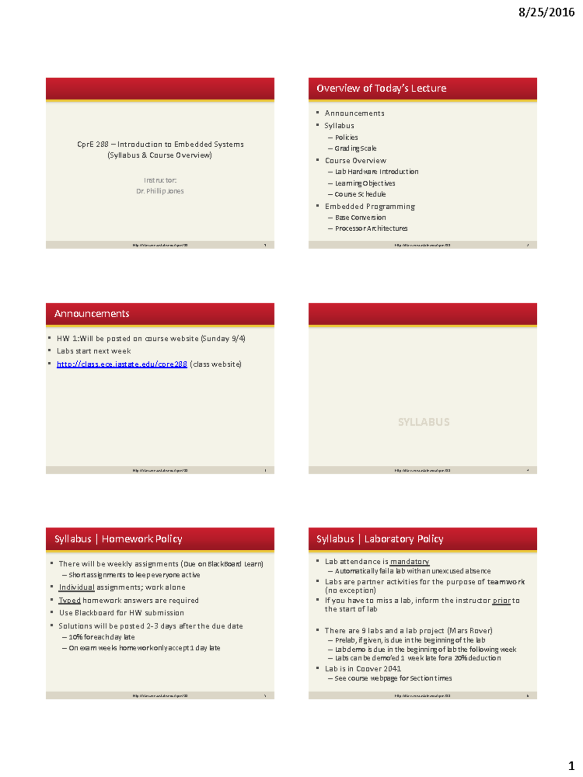 Lecture slides, lectures 1 - 2 - CprE 288 – Introduction to Embedded Systems (Syllabus & - Studocu