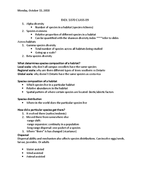 BIOL 1070 Topic 2 Class notes - October 16, 2021 TOPIC #2: ECOLOGY PART ...