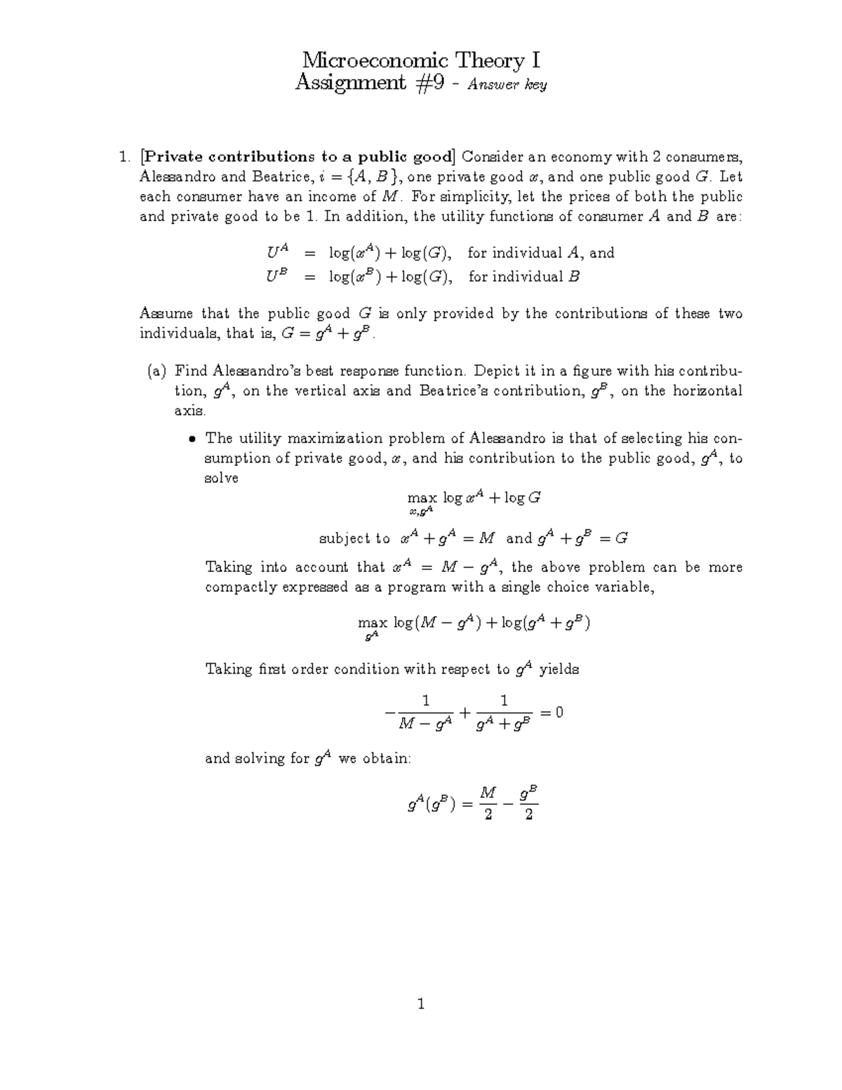 Homework 9 Fall 2016 questions and answers - Microeconomic Theory I ...