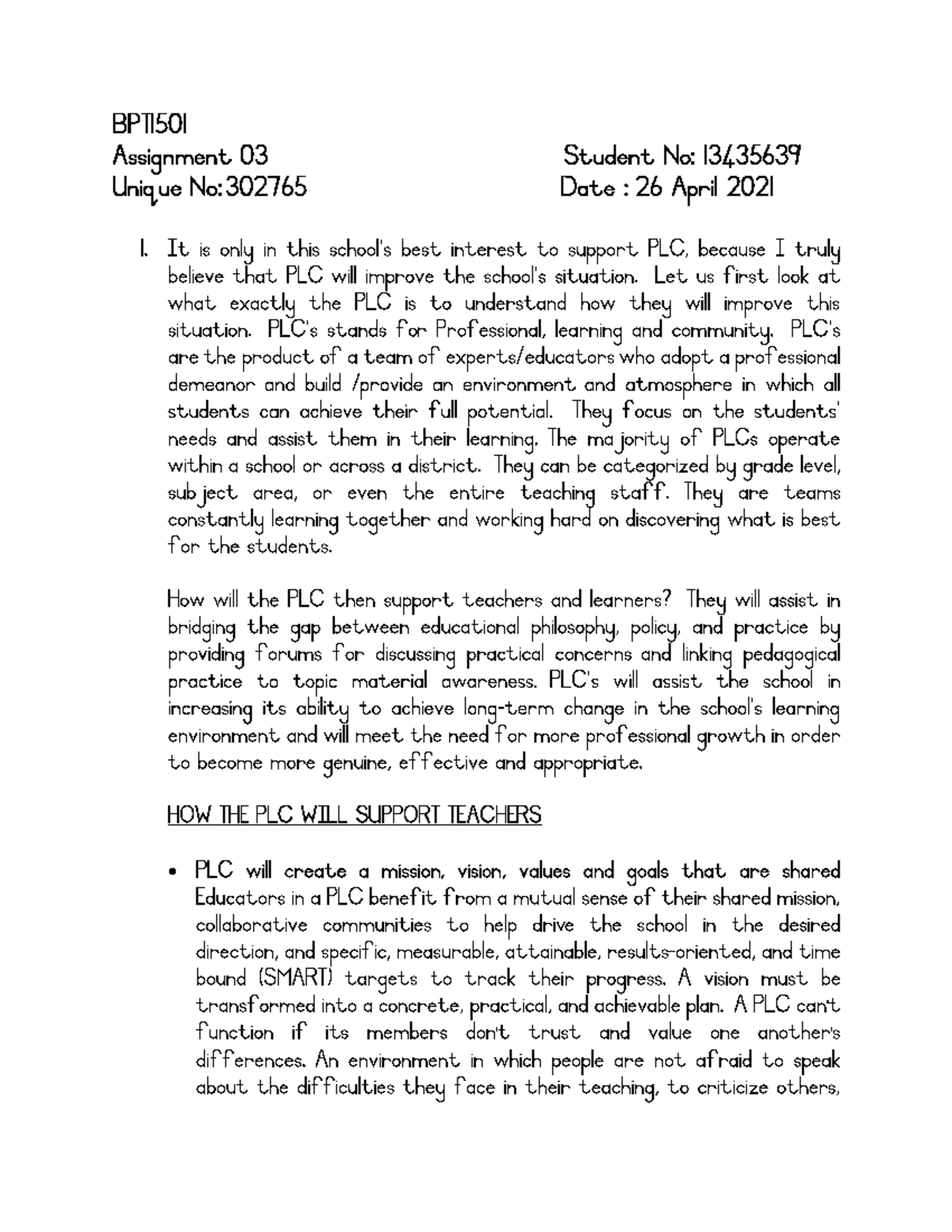 BPT1501 ass 03 - Teaching - BPT1501 - • - Studocu