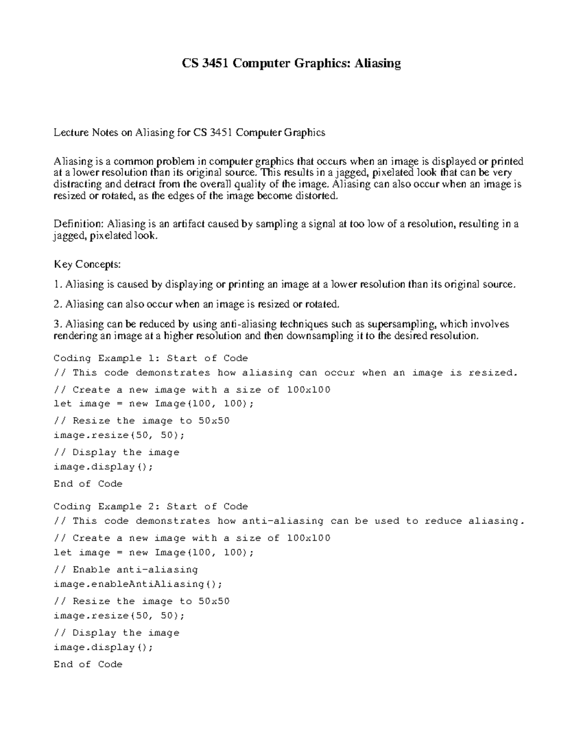 CS 3451 Computer Graphics - Aliasing - This results in a jagged ...