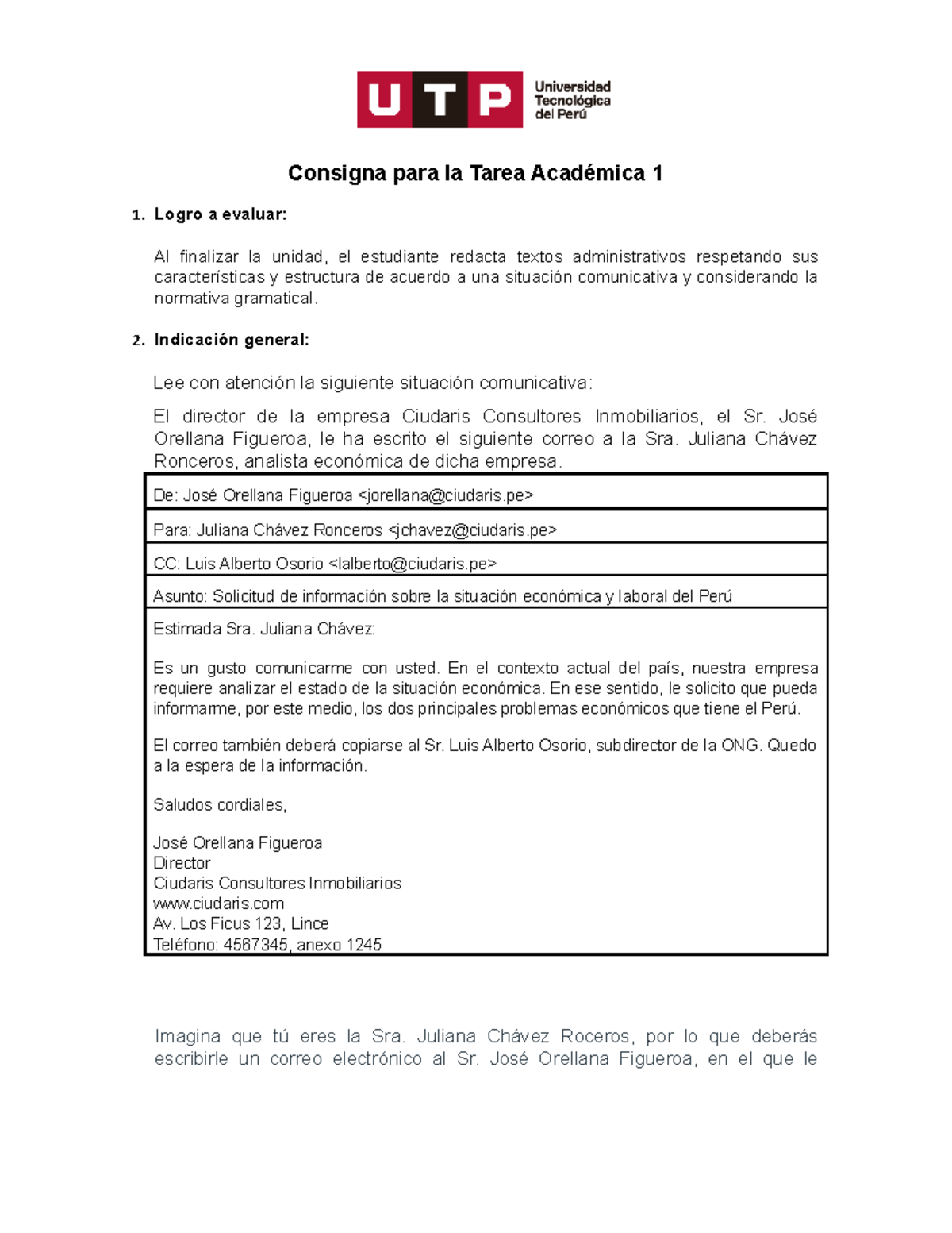 TA1 Redaccion, Grupo 9 - TA 1 - Consigna para la Tarea Académica 1 Logro a evaluar: Al finalizar ...
