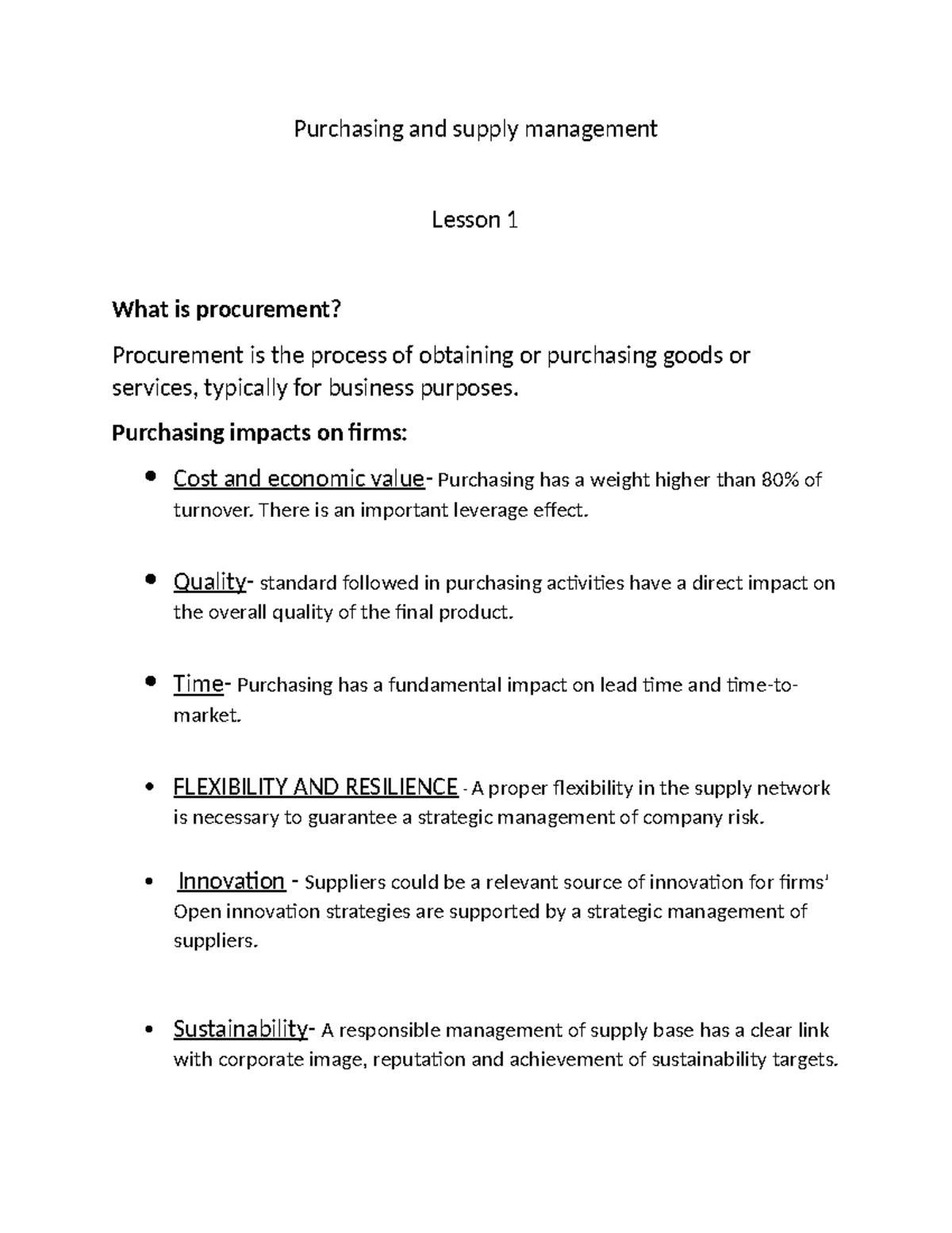 Purchasing and supply management Notes - Purchasing and supply ...
