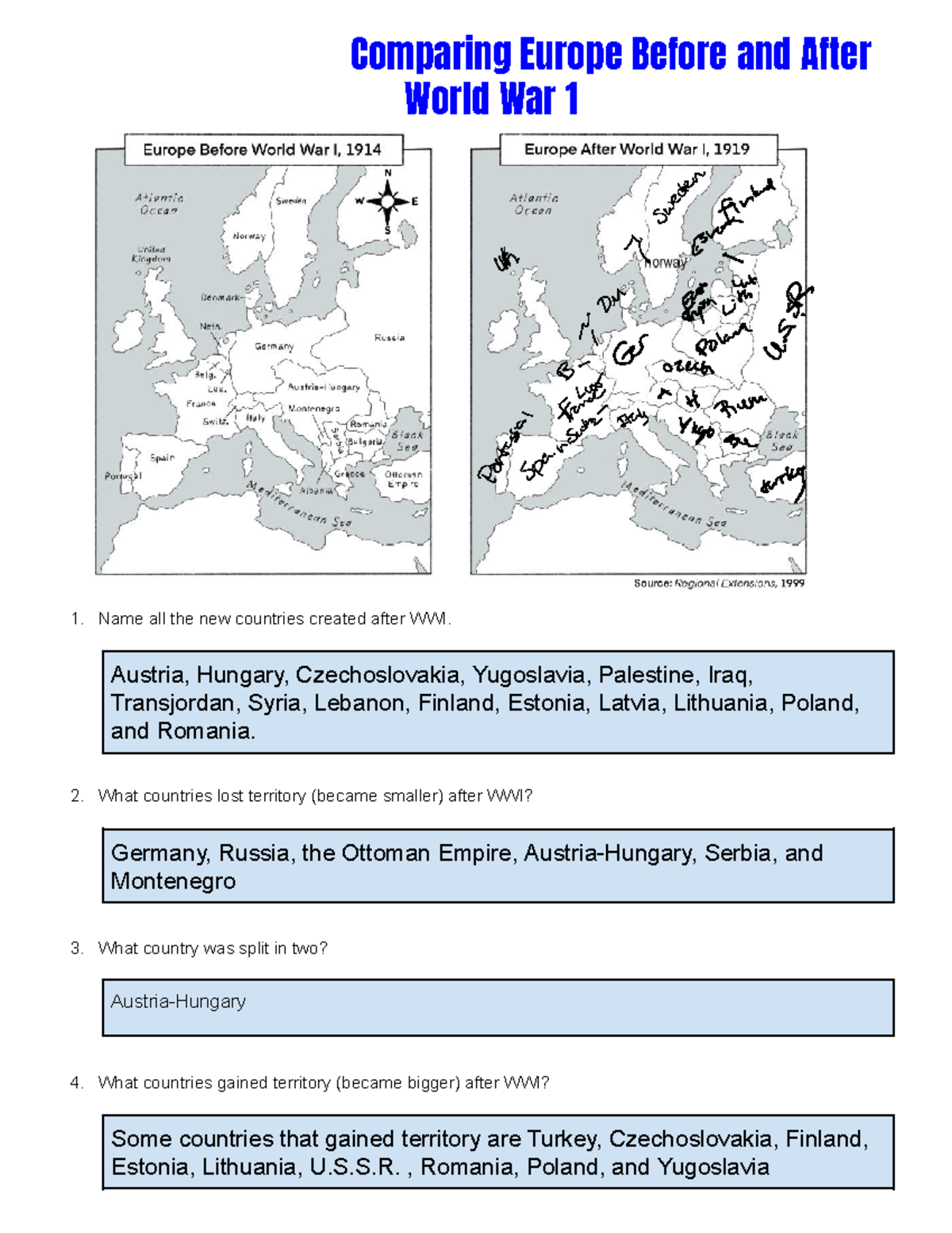 Edited - Post WWI Map Analysis - Comparing Europe Before and After ...