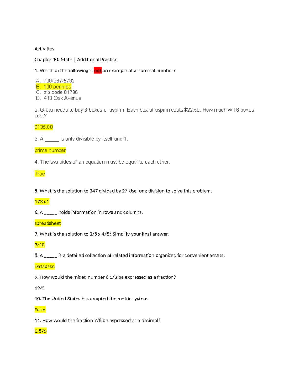 Chapter 10 Math Additional Questions - Activities Chapter 10: Math ...