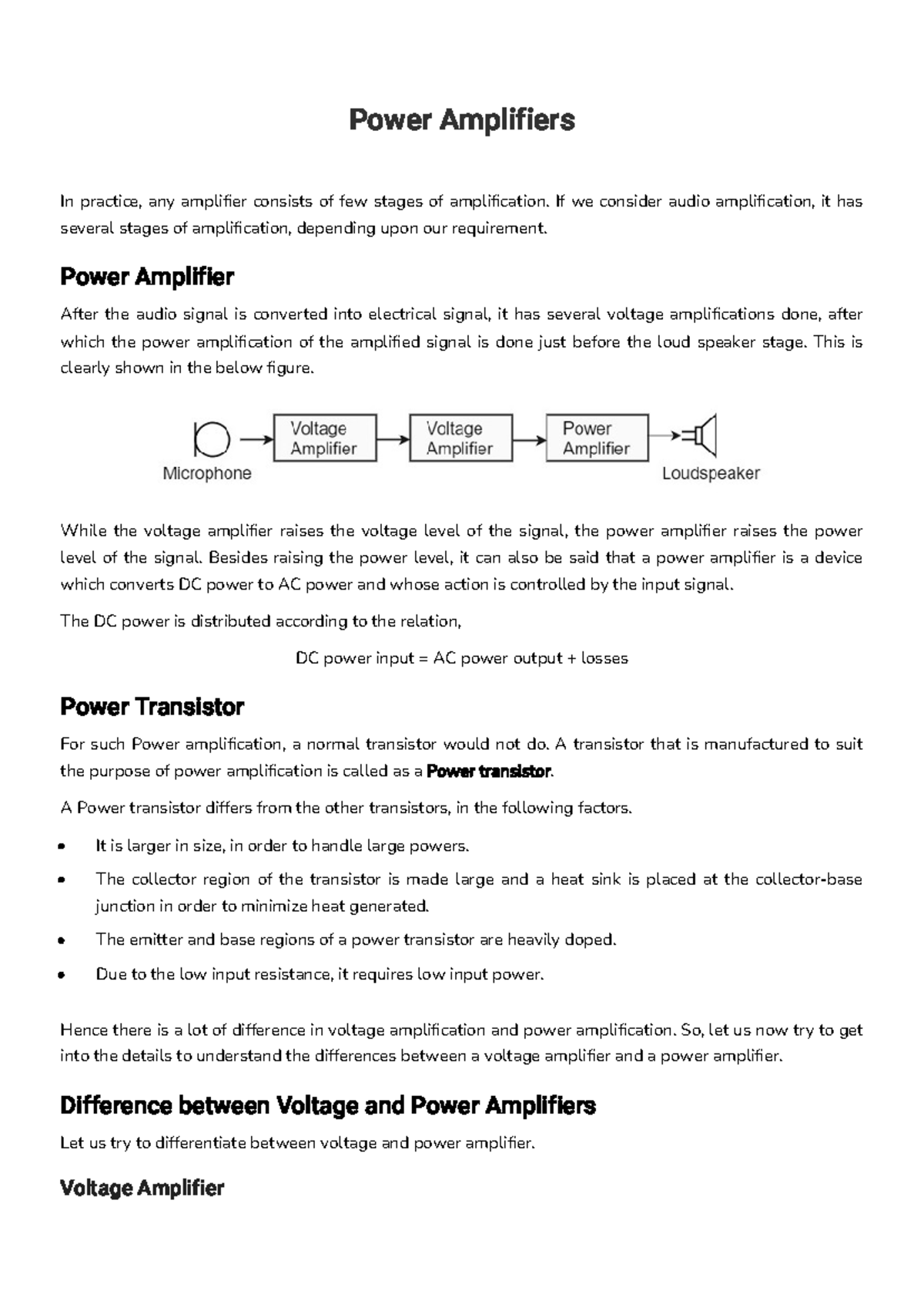 Power Amplifiers - If we consider audio amplication, it has several ...