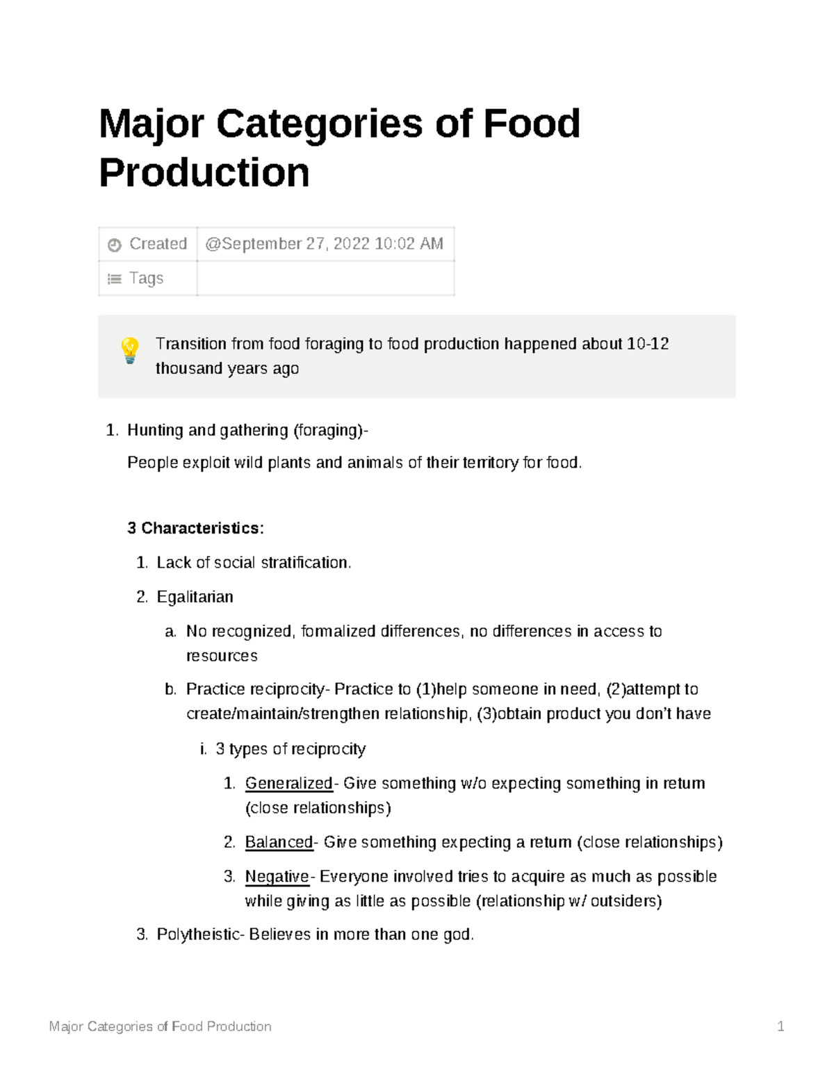 ANTH- Major Categories of Food Production - Major Categories of Food ...