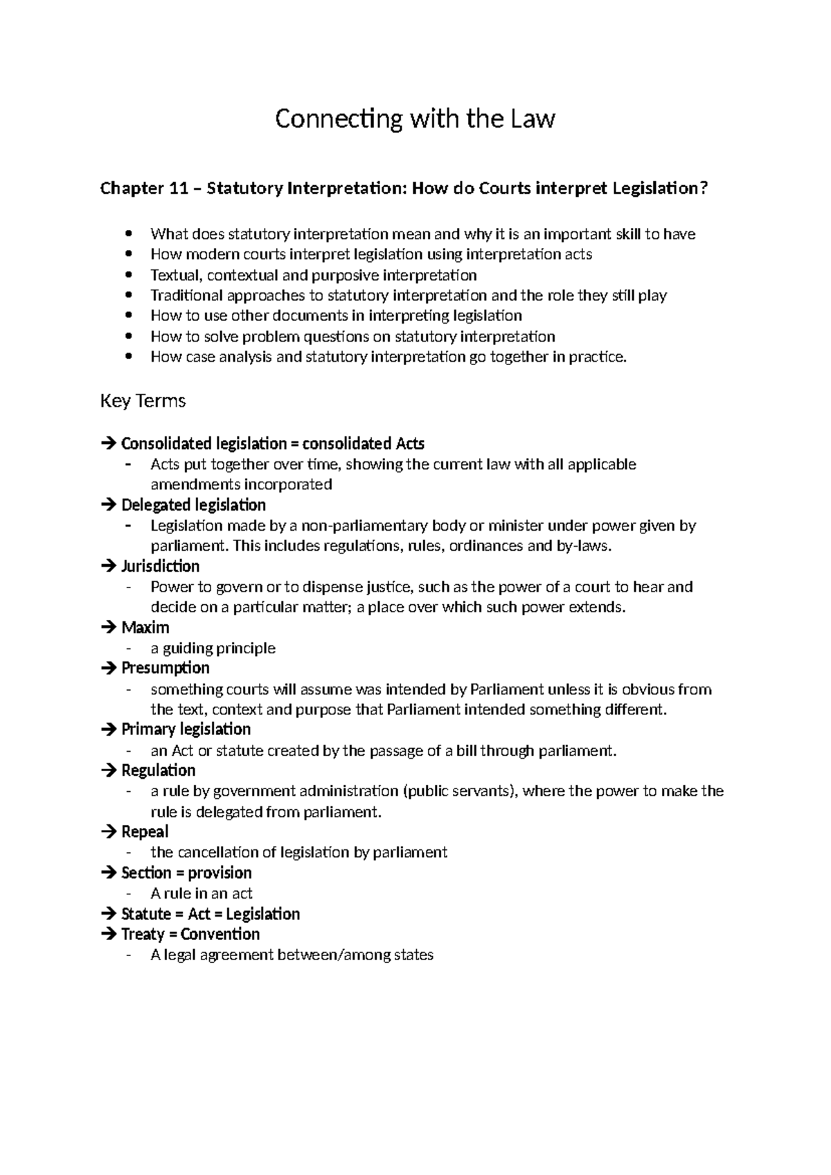 SLSS1000 Chapter 11 Notes - Connecting with the Law Chapter 11 ...