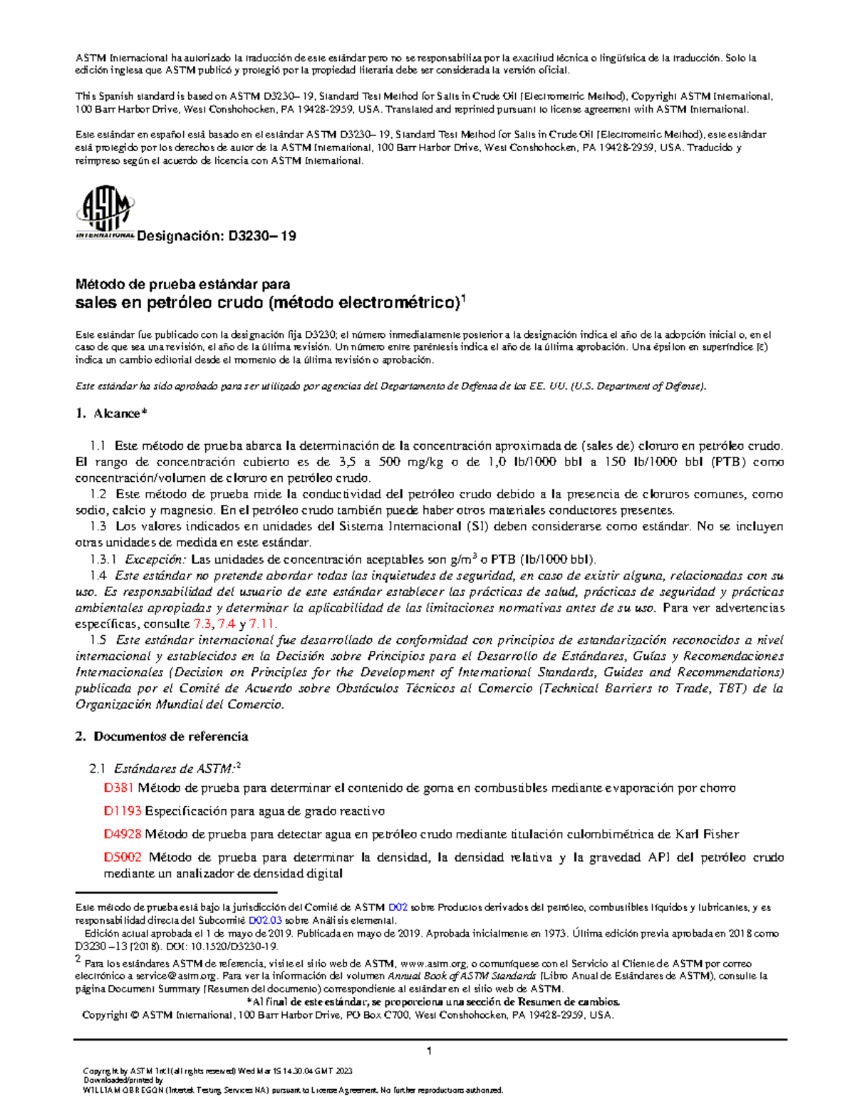 Método de prueba estándar para sales en petróleo crudo (método electrométrico) - ASTM ...