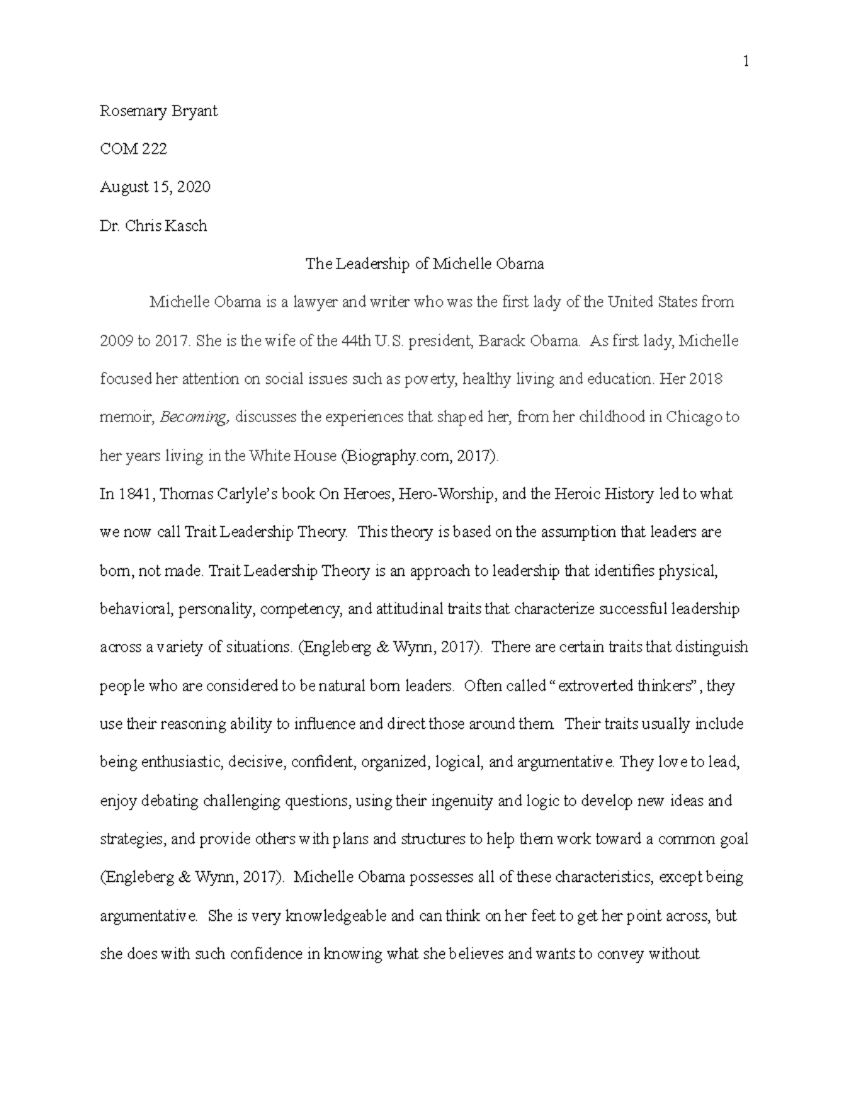 The Leadership of Michelle Obama - Rosemary Bryant COM 222 August 15 ...