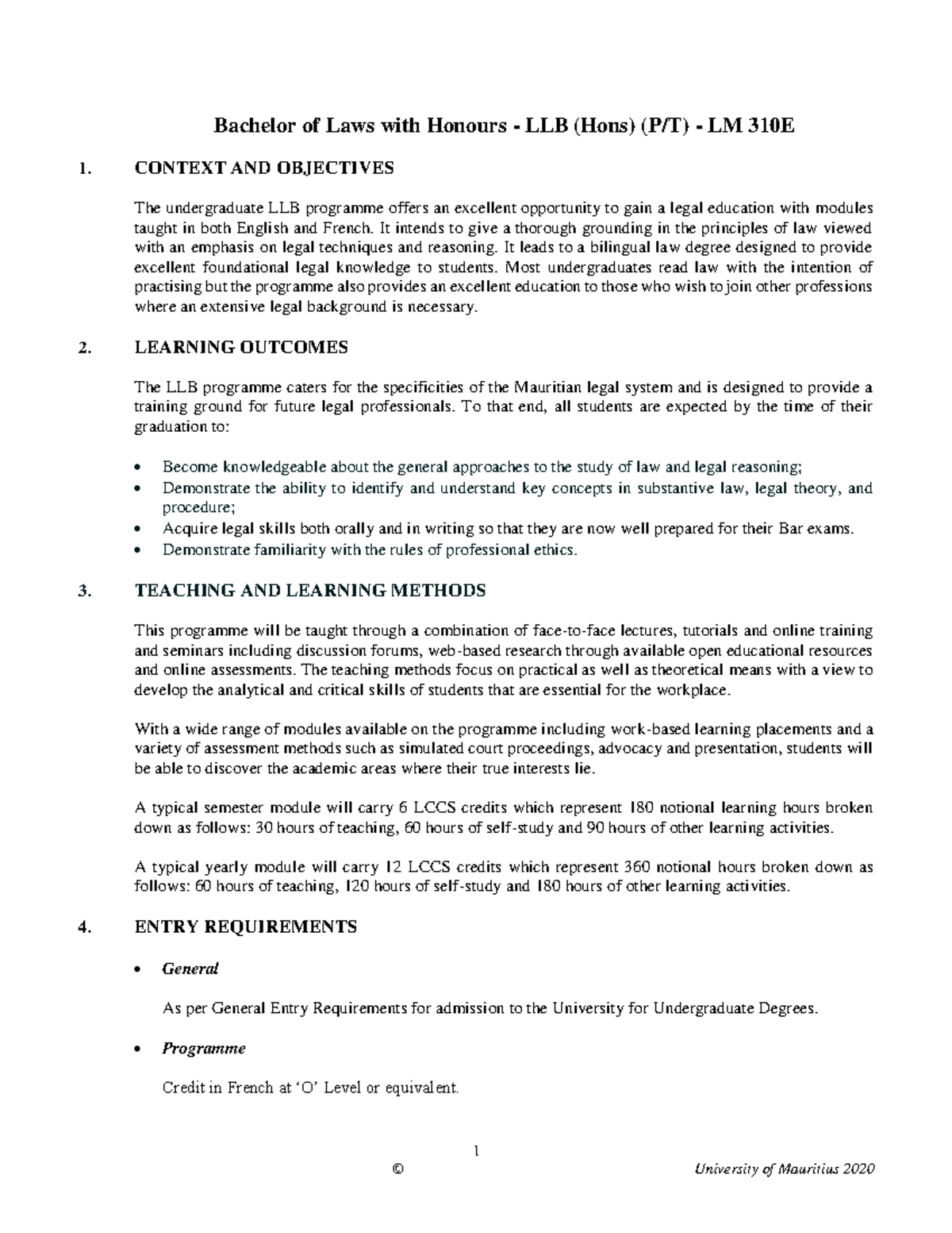 LM310E A - Module Catalogue - 1 Bachelor of Laws with Honours - LLB ...