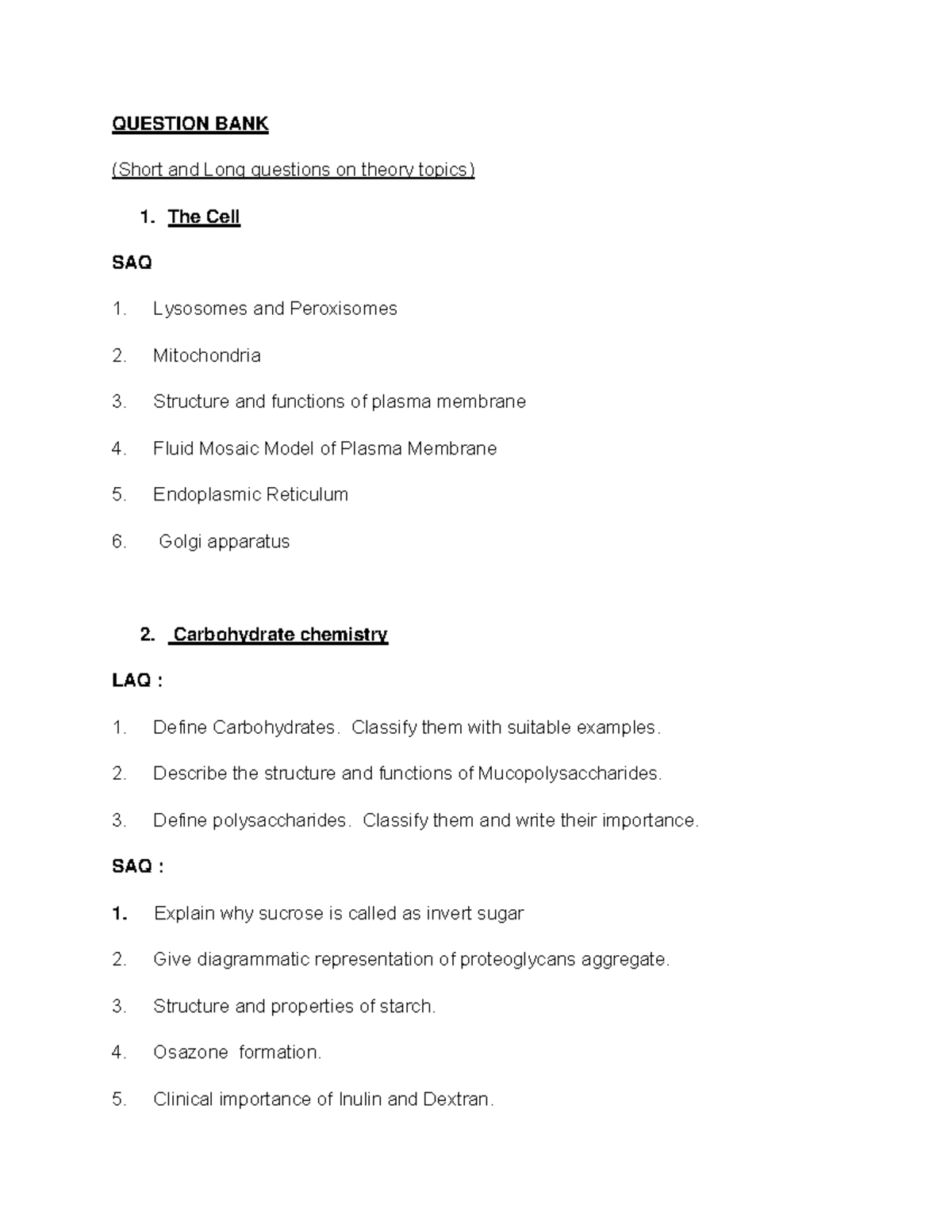 Biochemistry Questions Q Bank - QUESTION BANK (Short and Long questions ...