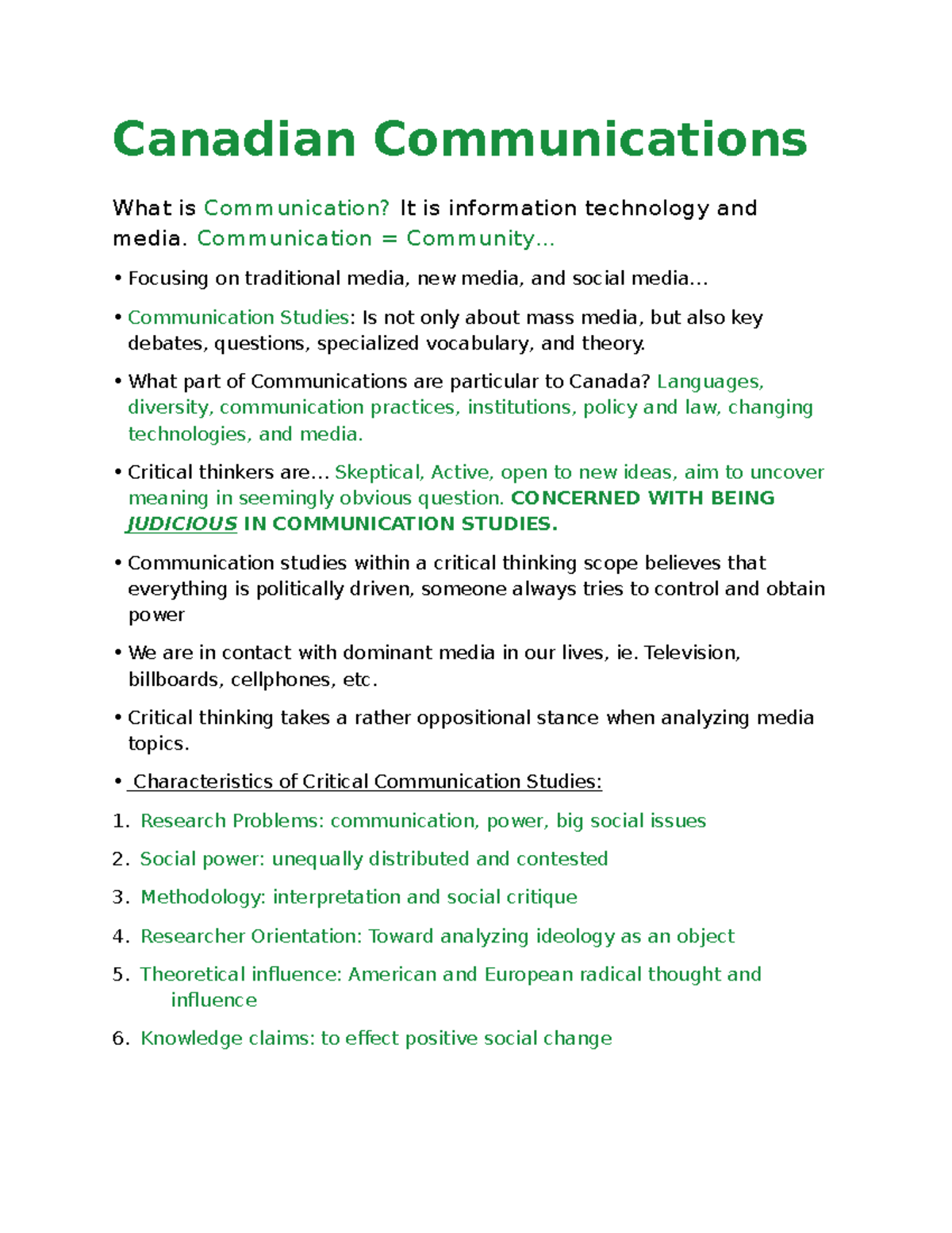 Cs101 lec 1-4 notes - Canadian Communications What is Communication? It ...