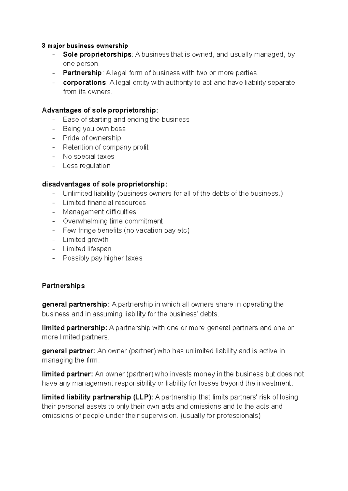 1E03 chapter 6 forms of ownership - 3 major business ownership - Sole ...