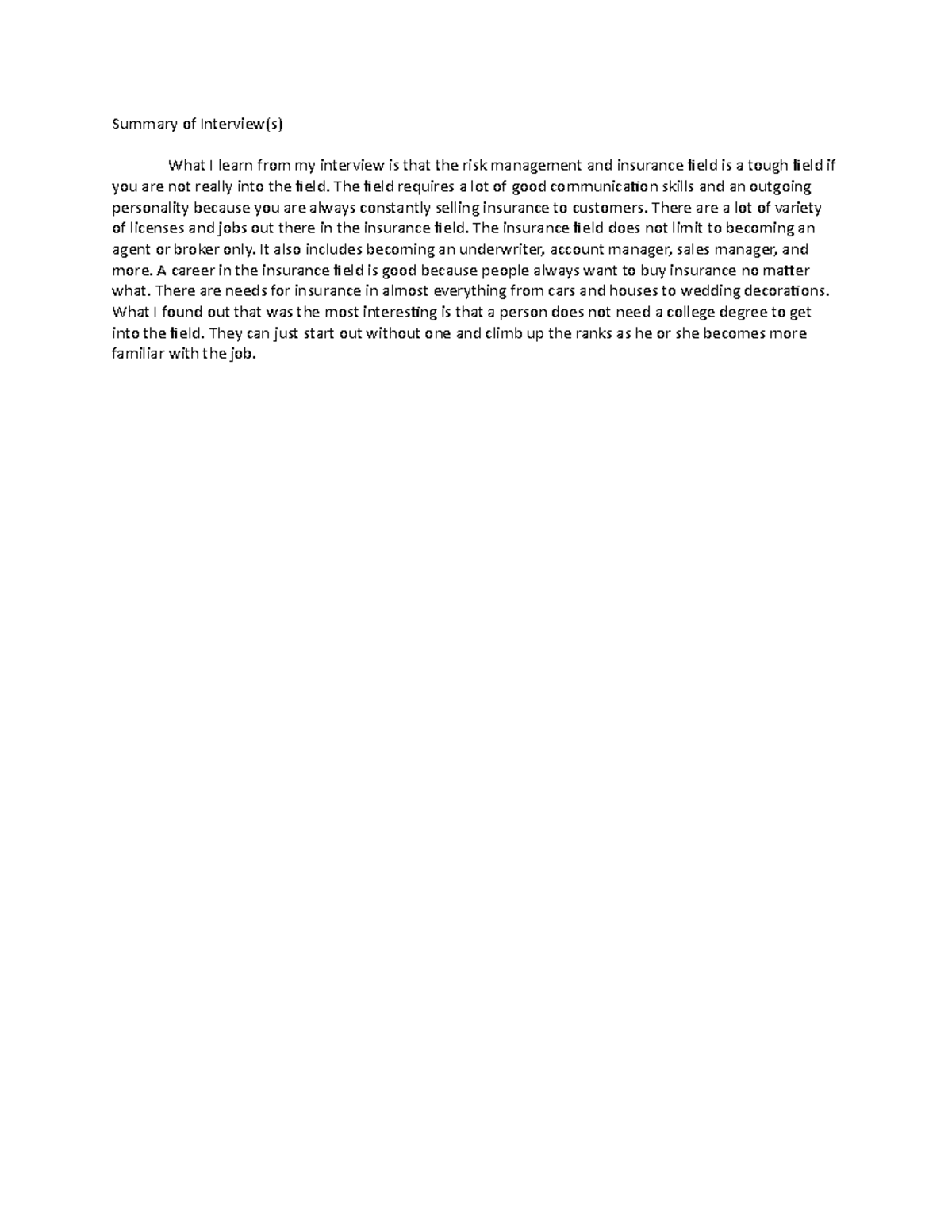 Summary of Interview - study - Summary of Interview(s) What I learn ...