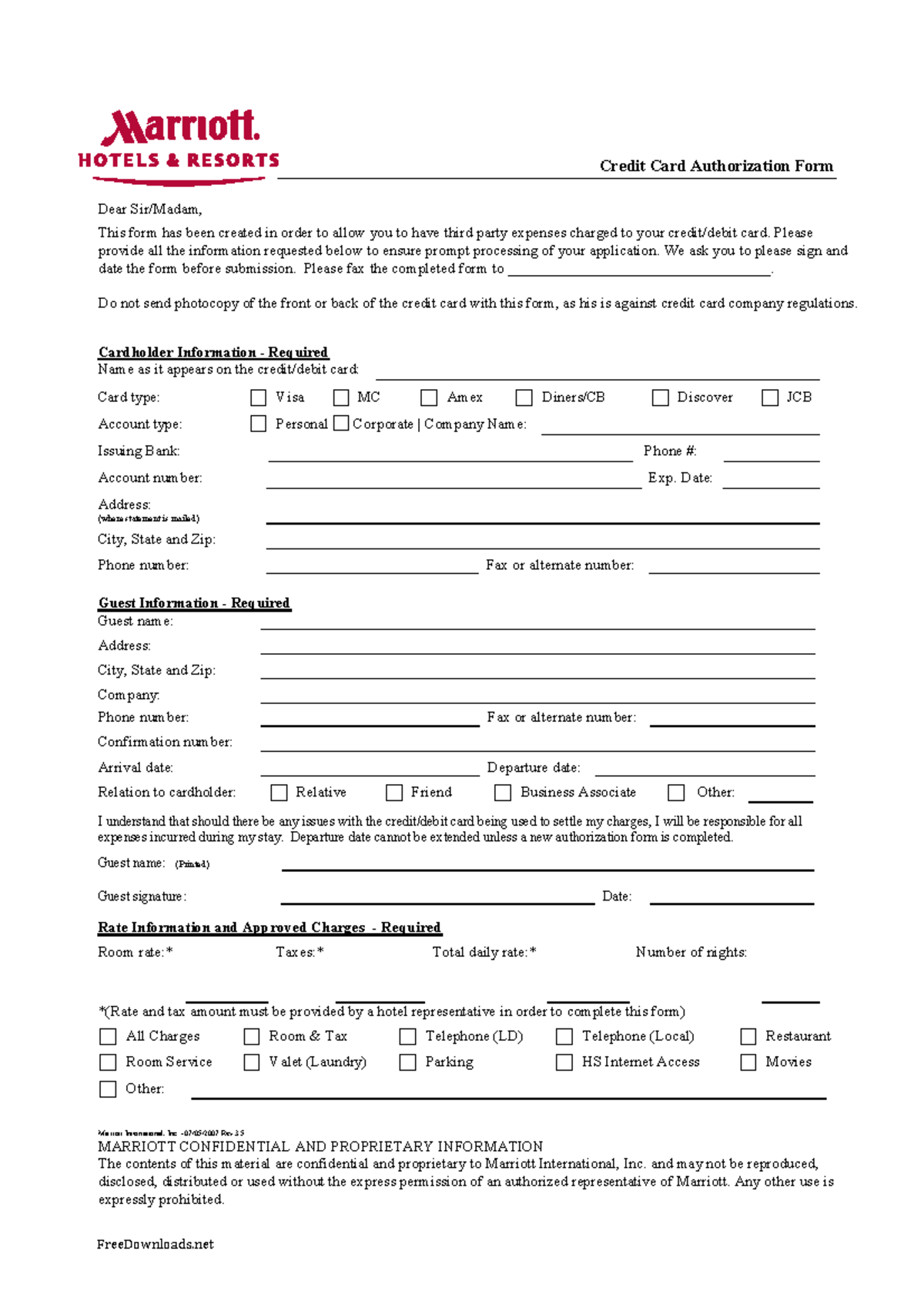 Credit Card Authorization Form 11 - Marriott International, Inc. –07/05 ...