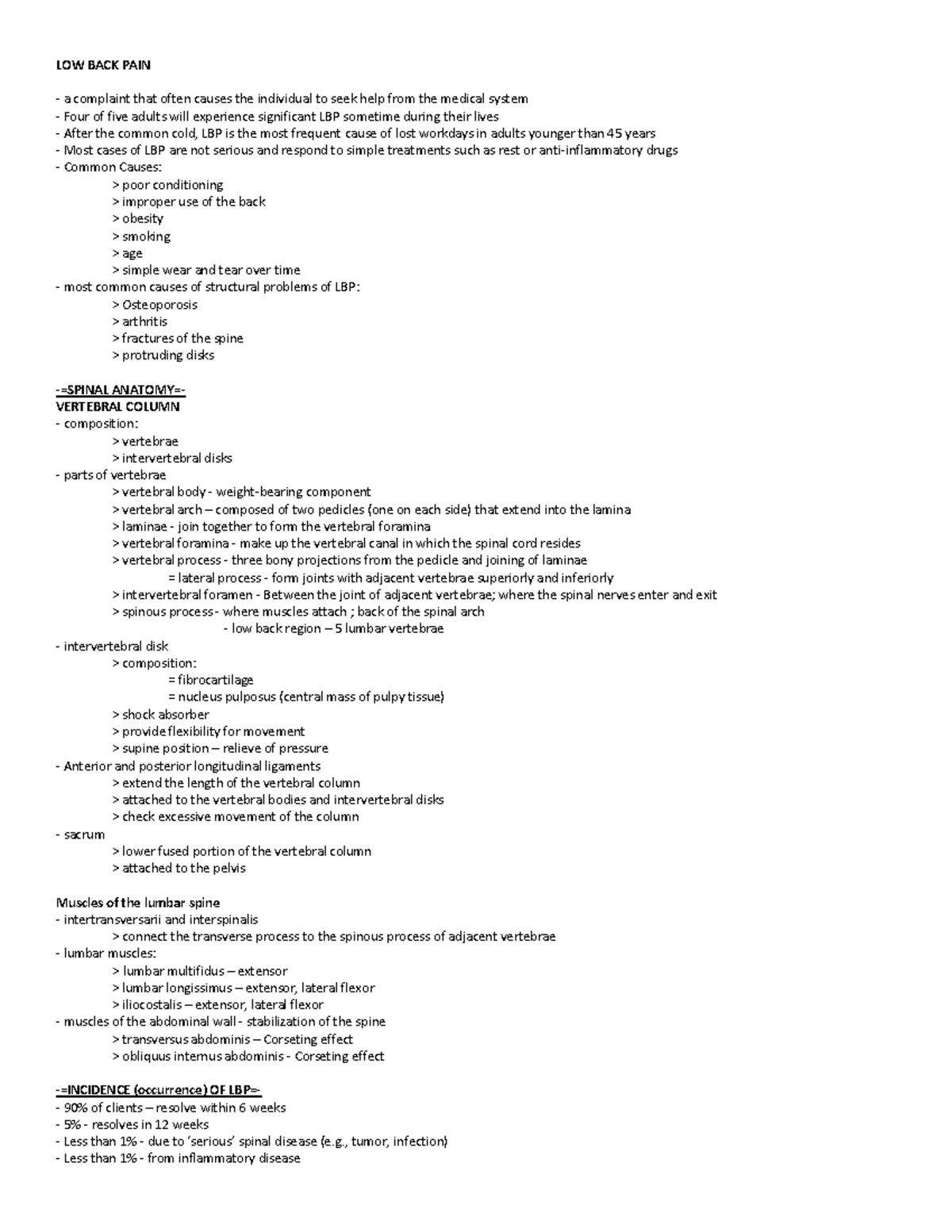 LOW BACK PAIN report notes - LOW BACK PAIN a complaint that often ...
