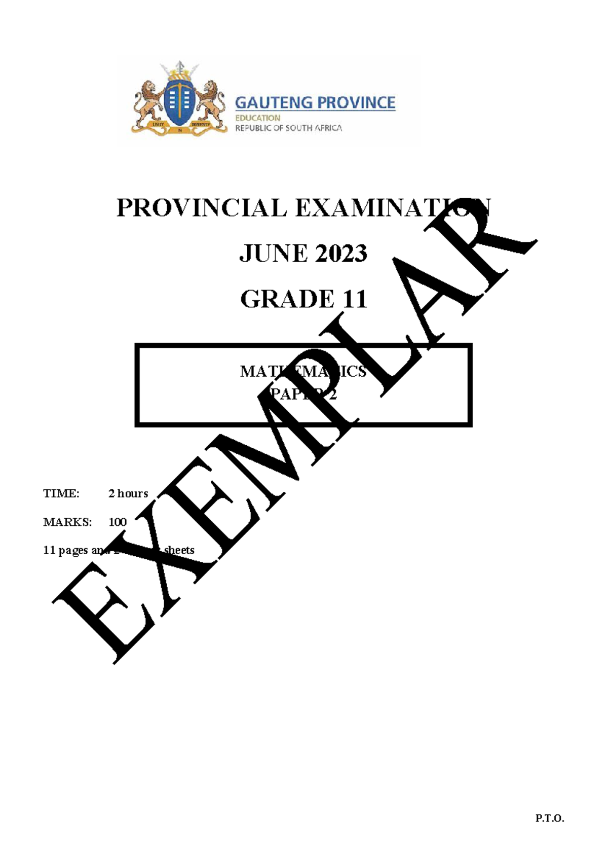 Gr 11 Math P2 (English) June 2023 Question Paper - PROVINCIAL ...