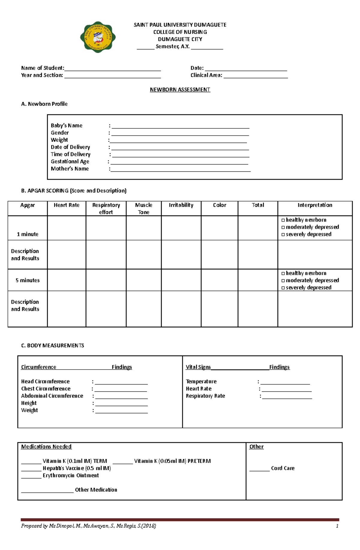 Newborn-Assessment 1 - Okay - SAINT PAUL UNIVERSITY DUMAGUETE COLLEGE ...