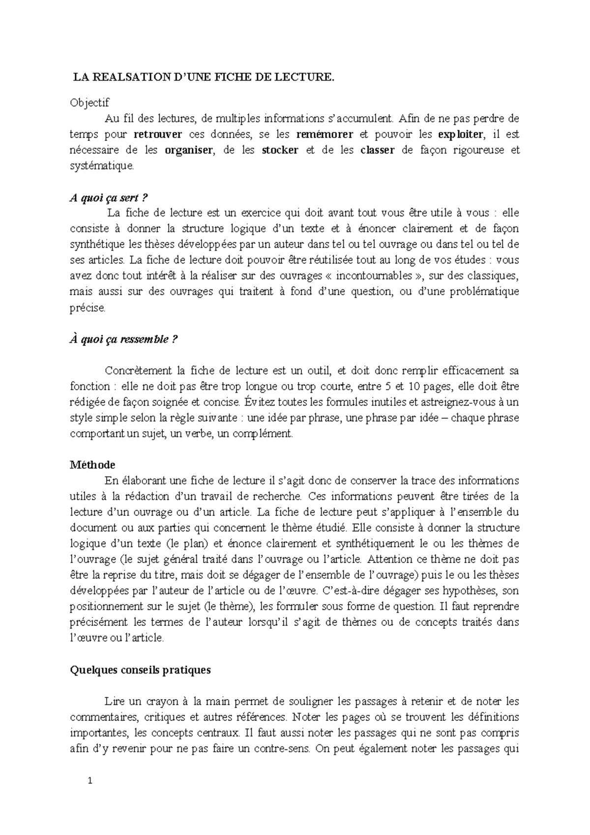 5-fiche-de-lecture- 1 - 1 LA REALSATION D’UNE FICHE DE LECTURE ...