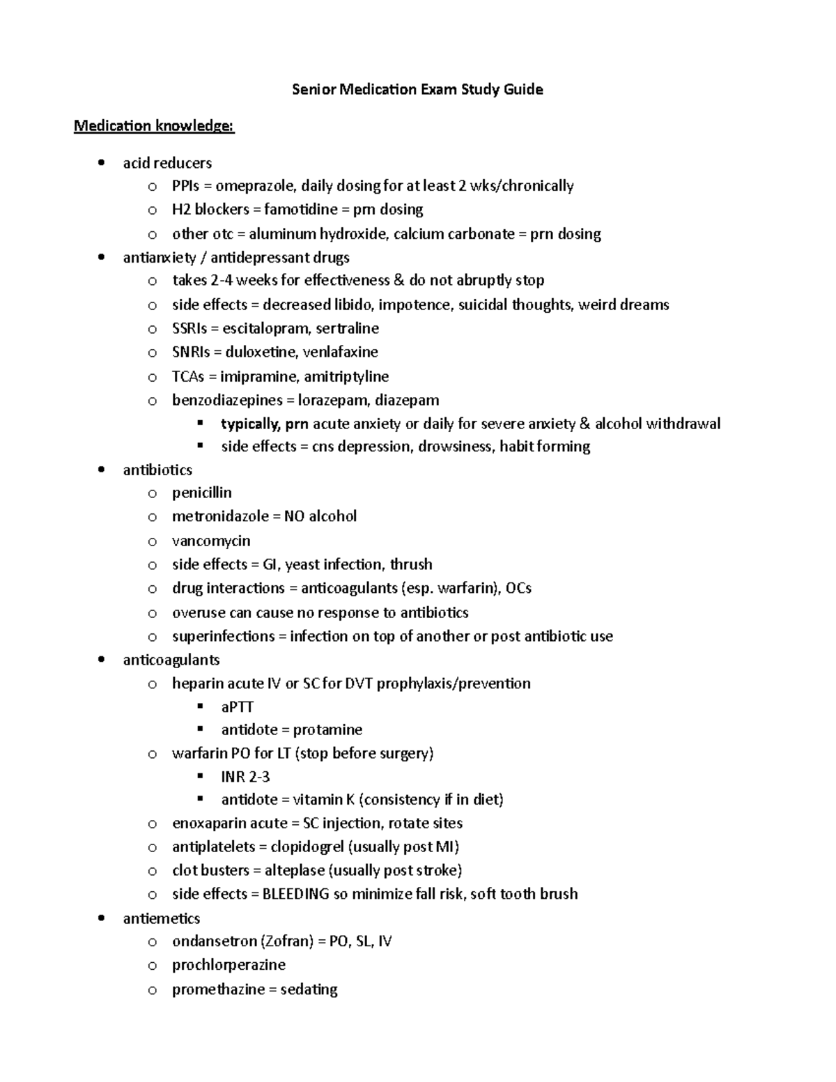Medication competency and overview study guide - Senior Medication Exam ...