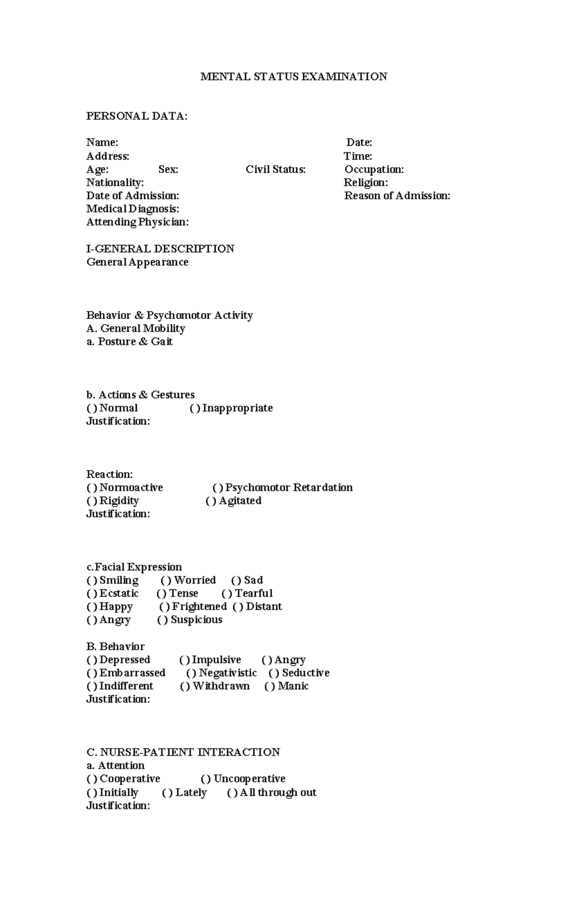 nonoy gologoy is to be the greatest - MENTAL STATUS EXAMINATION ...