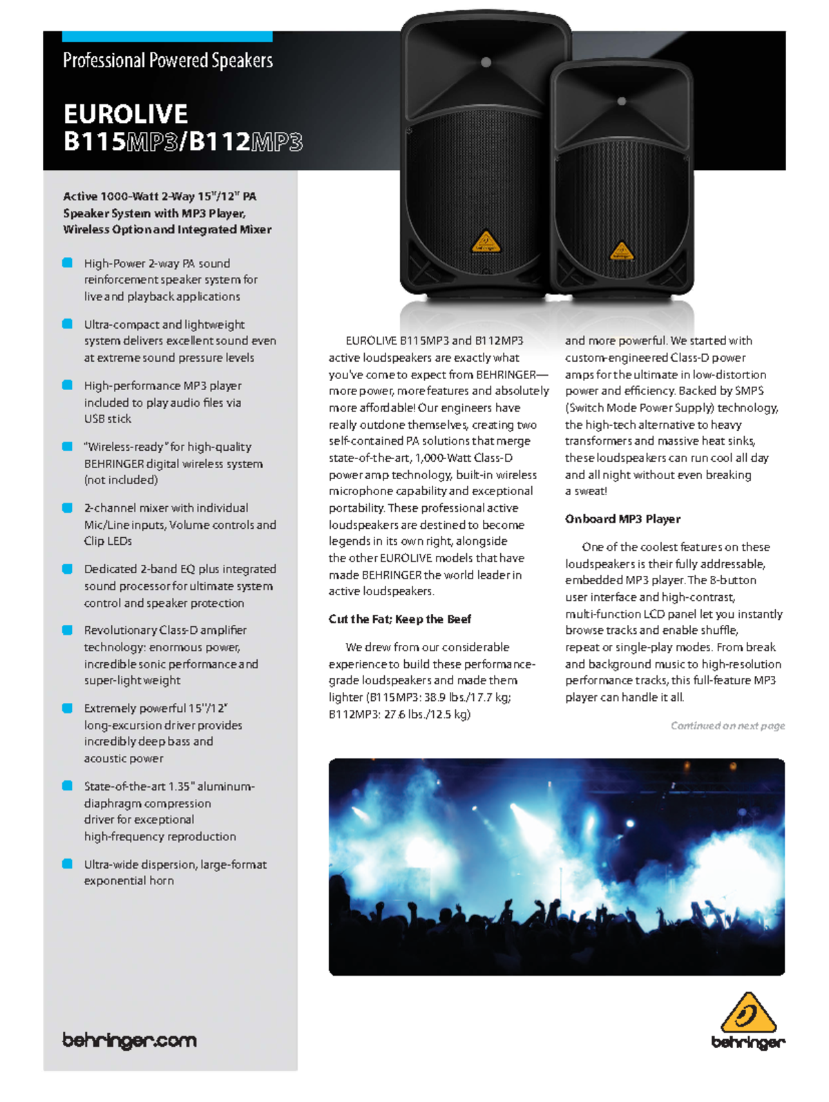 Behringer eurolive b112mp3 brochure 752840 - High-Power 2-way PA sound ...