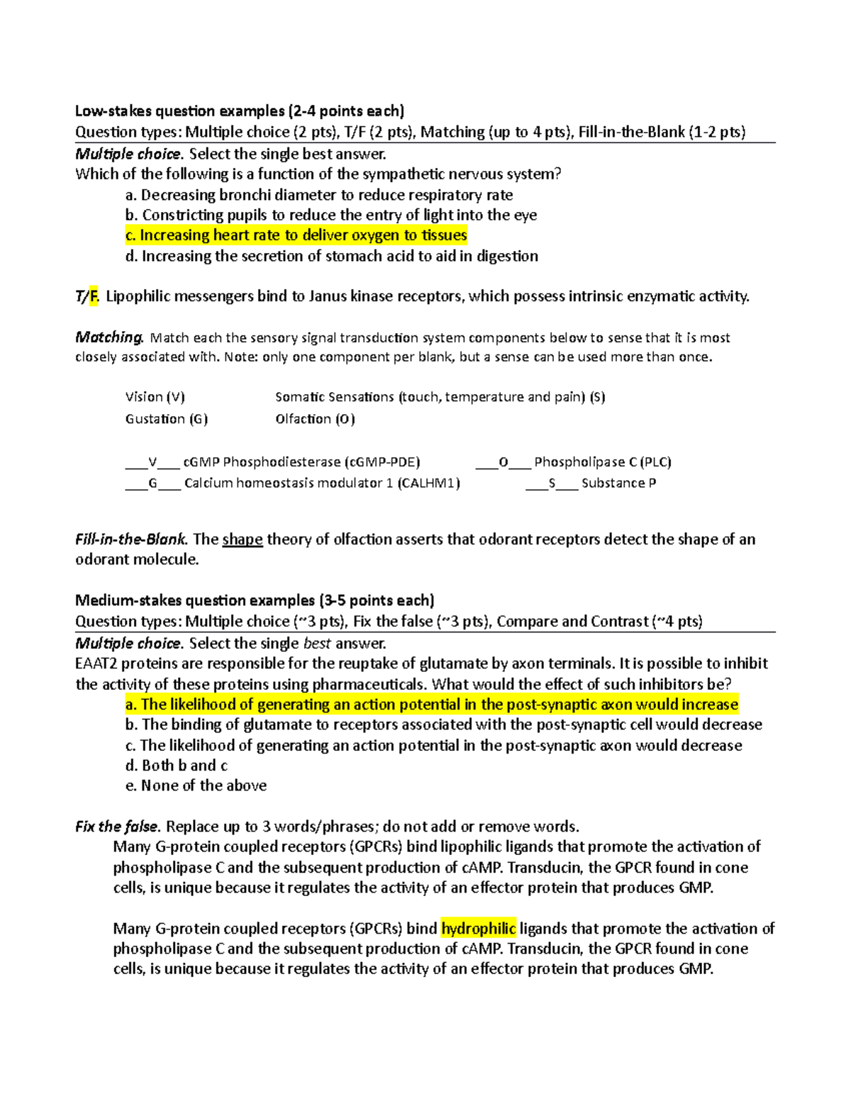 Exam1 Example Questions - Low-stakes question examples (2-4 points each ...