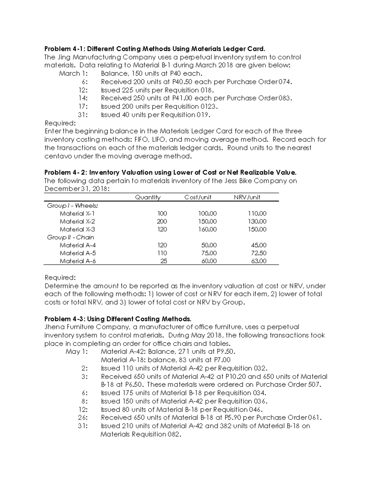 Cost Accounting and Control: Module IV Materials problems - Problem 4-1 ...