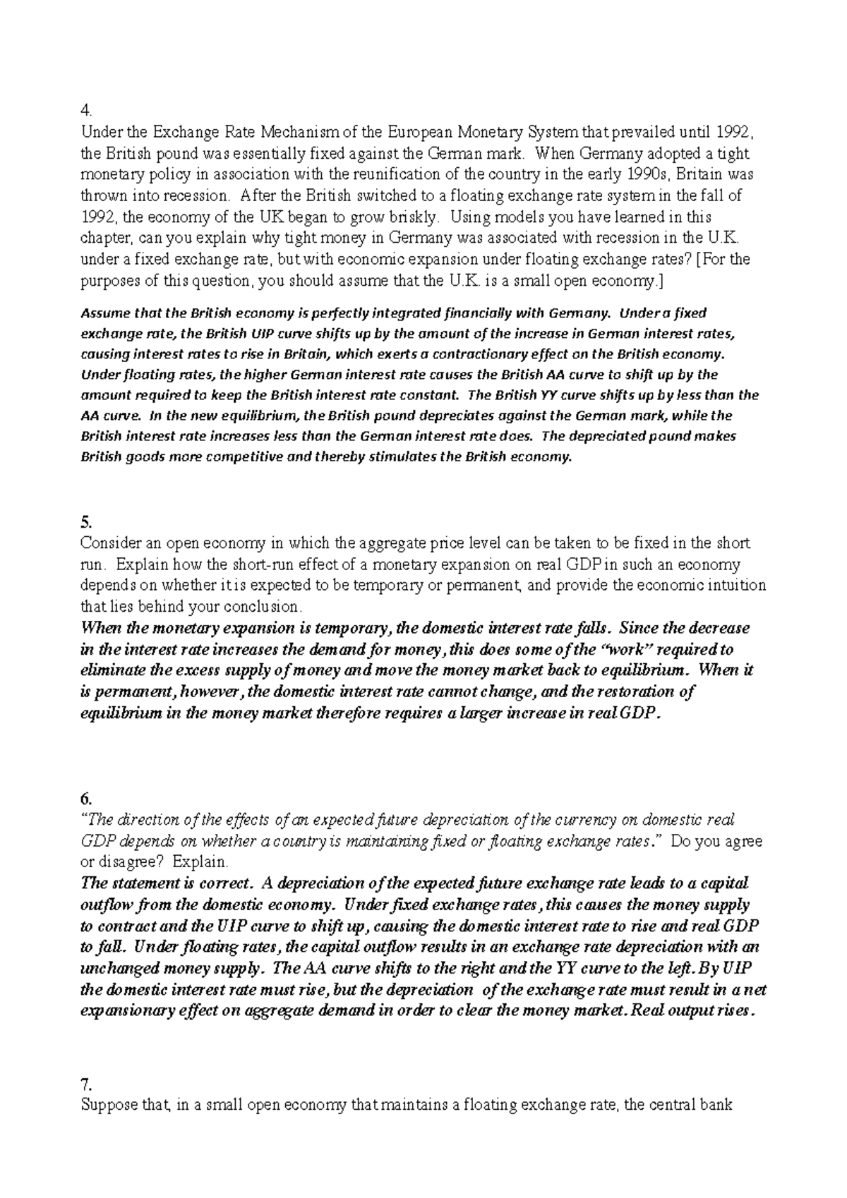 HW 5 (parte 2) - esercizi - 4. Under the Exchange Rate Mechanism of the ...