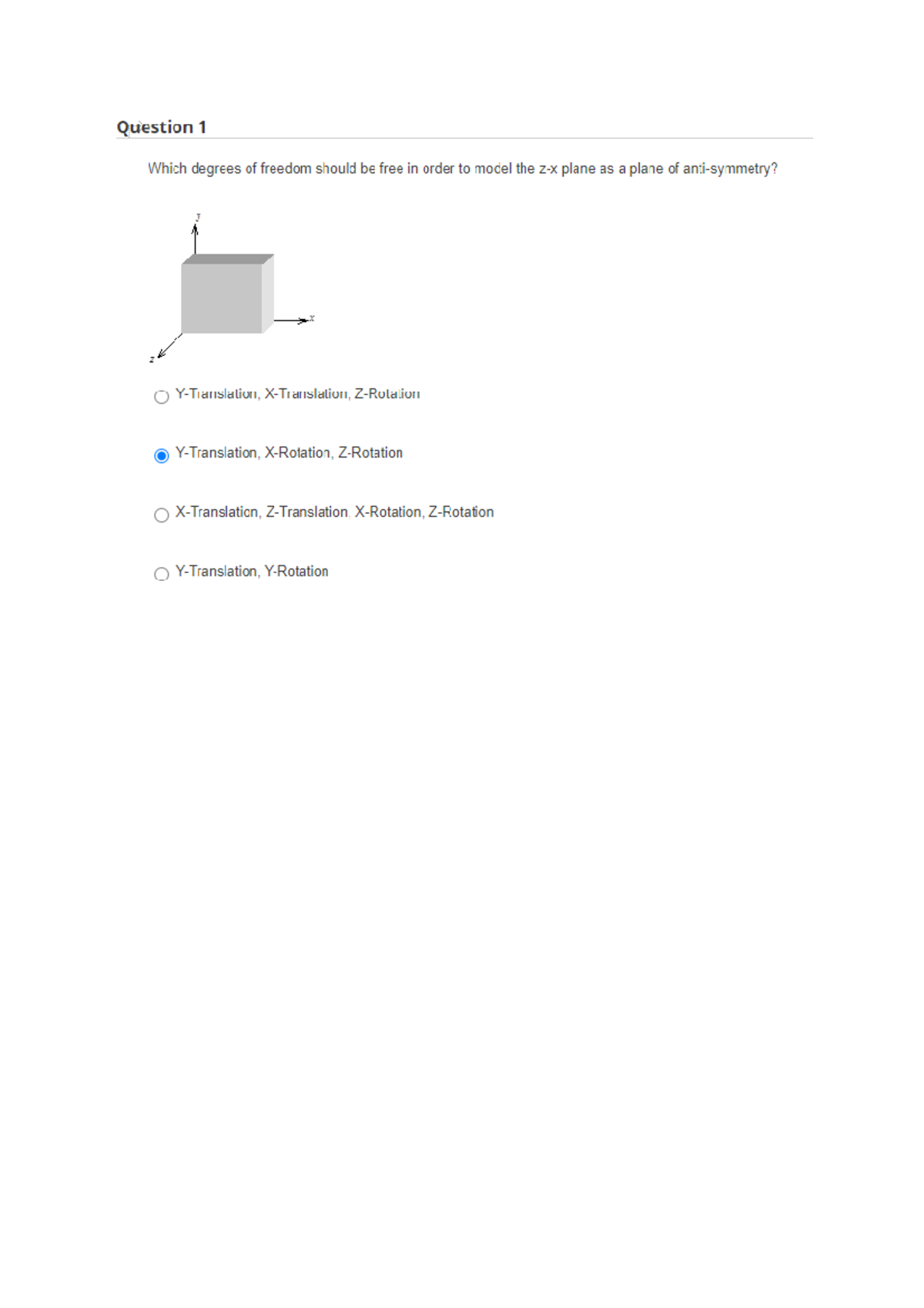 FEA Quiz Spring 2020 - Question 1 Which degrees of freedom should be ...