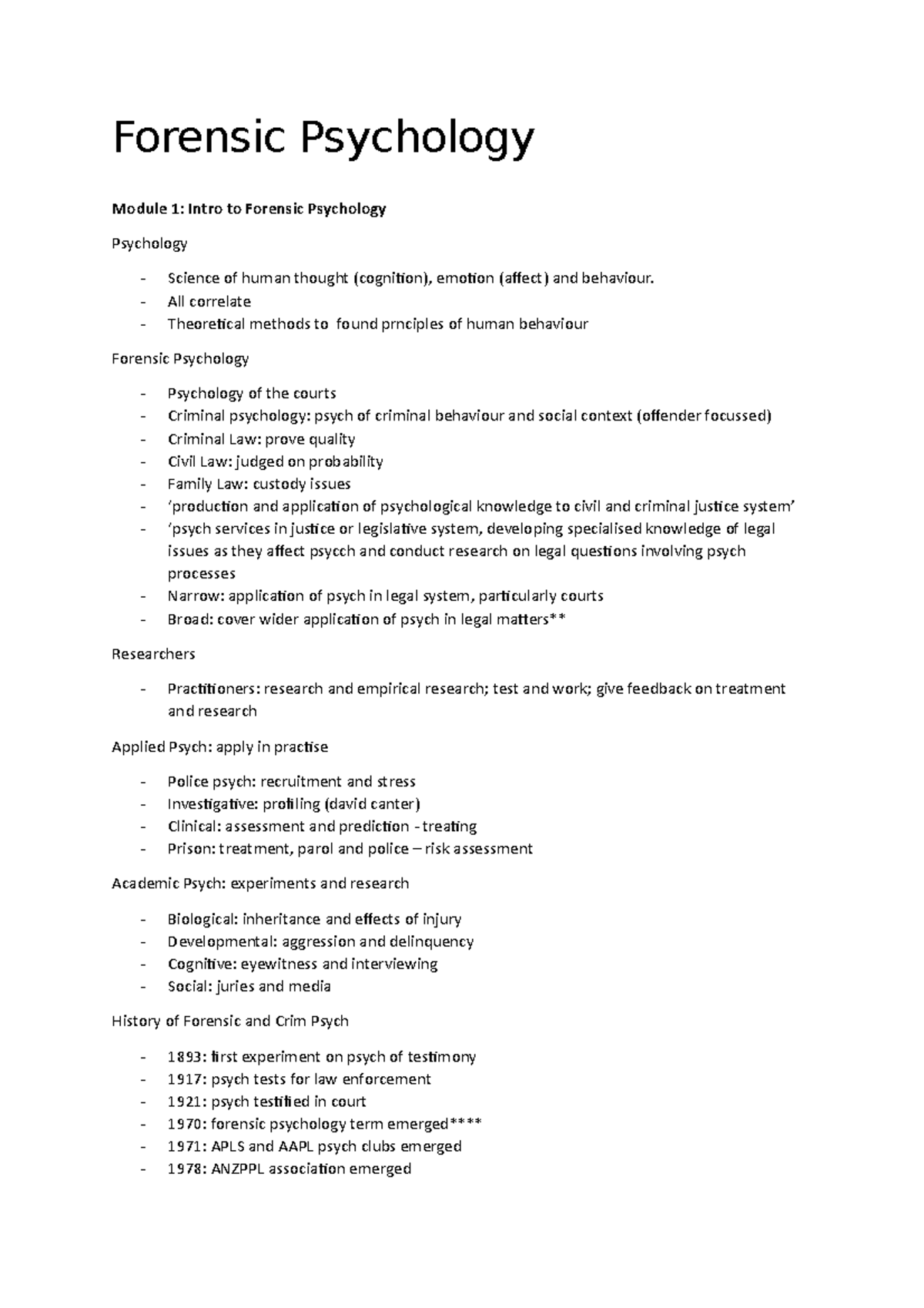 Forensic Psychology: Introduction and History - Studocu