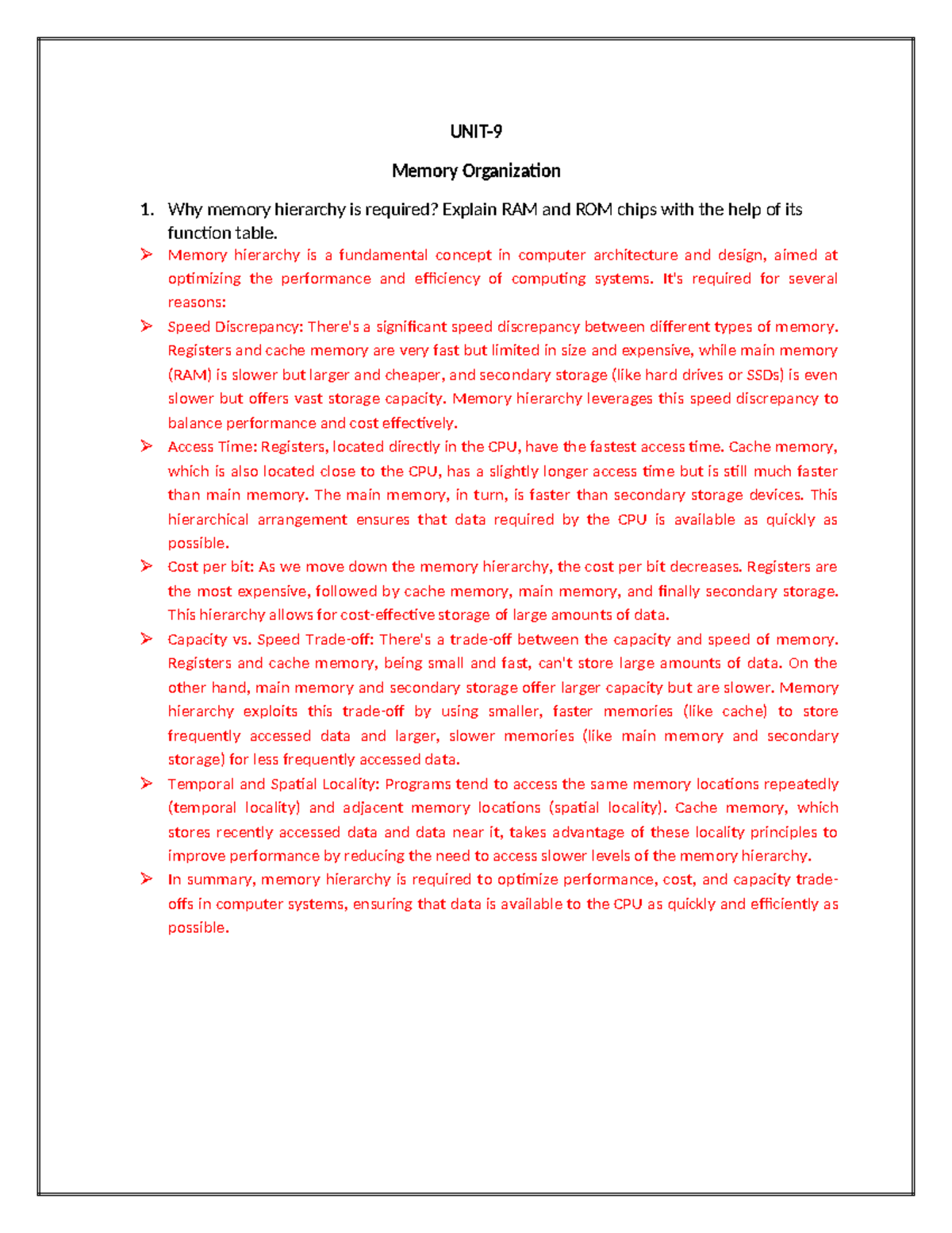 UNIT-9 Memory Organization - Why memory hierarchy is required? Explain ...