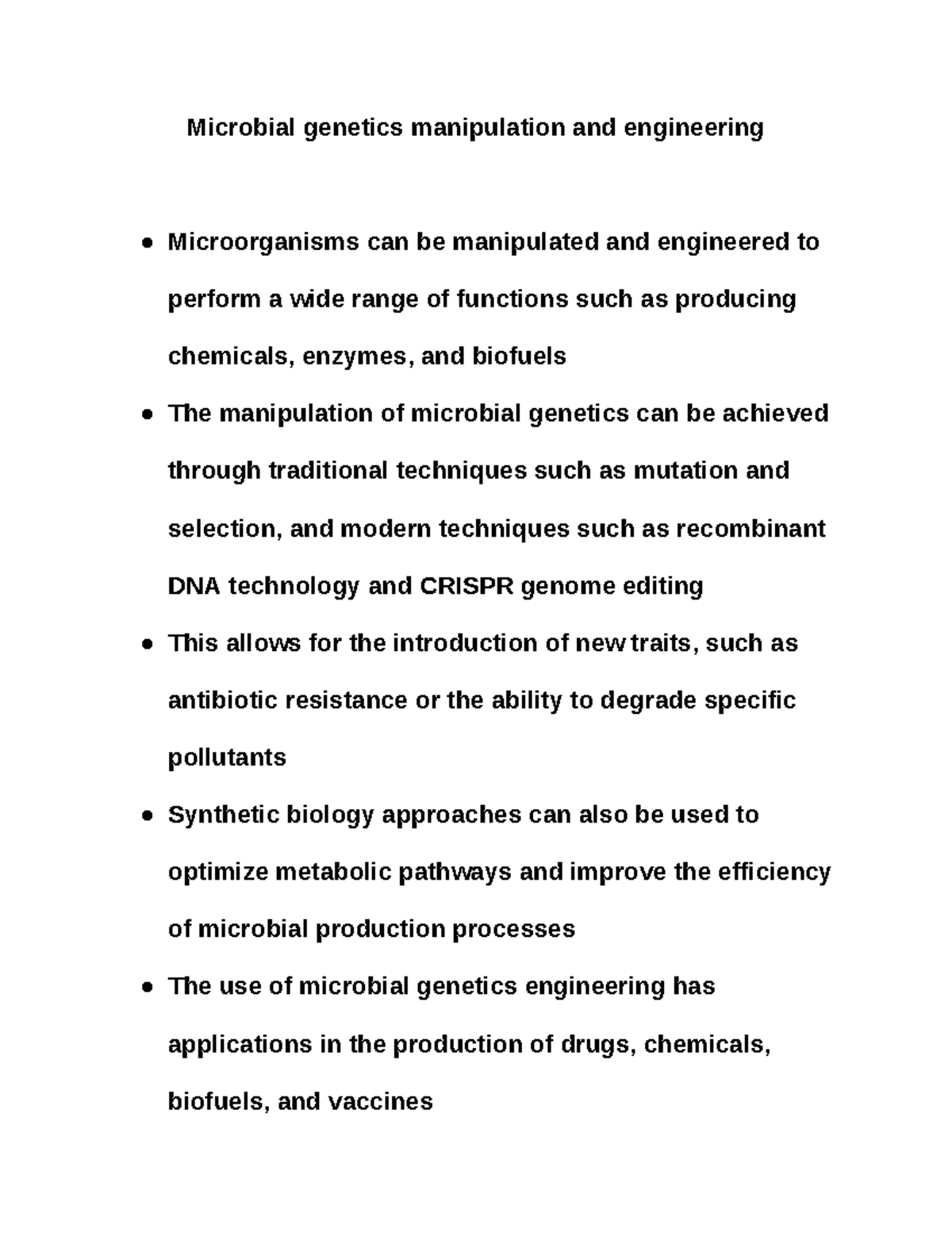 Microbial genetics manipulation and engineering - Google Docs ...