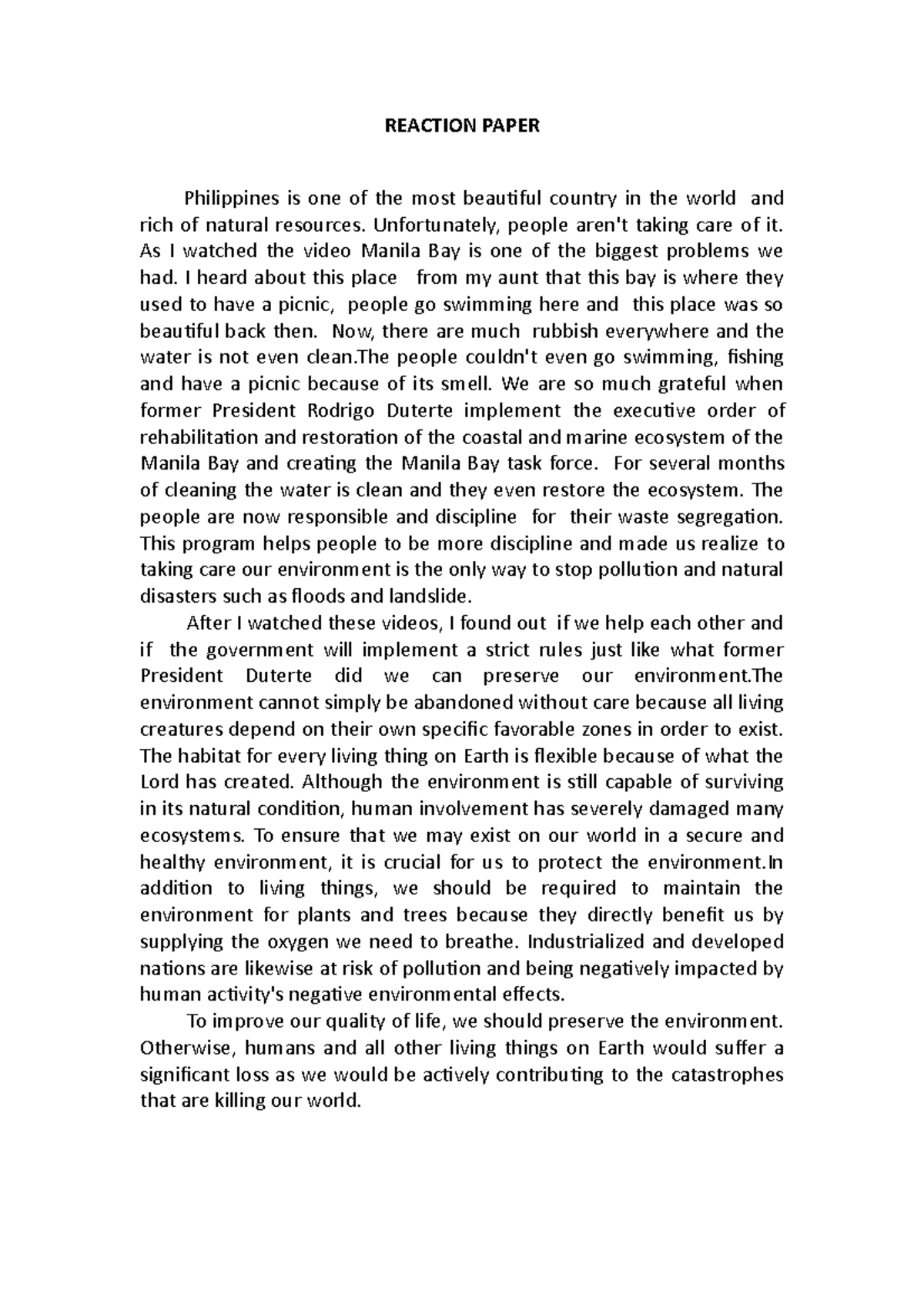 Reaction- Paper - REACTION PAPER Philippines is one of the most ...