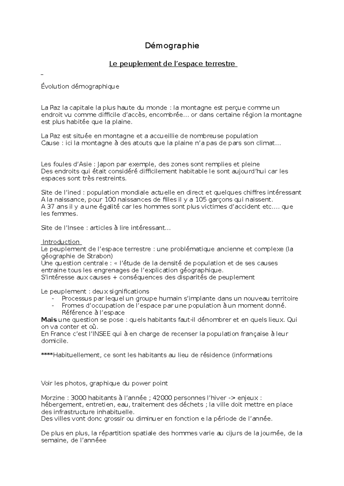 Démographie CM1 - Démographie Le peuplement de l’espace terrestre ...
