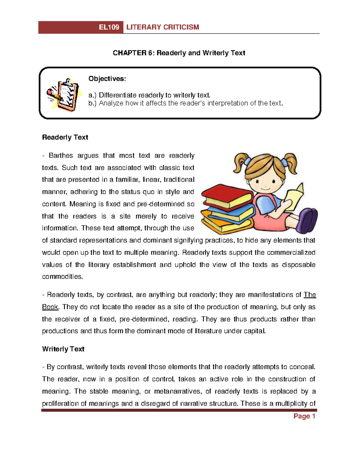 Chapter 6- Readerly and Writerly Text - CHAPTER 6: Readerly and ...