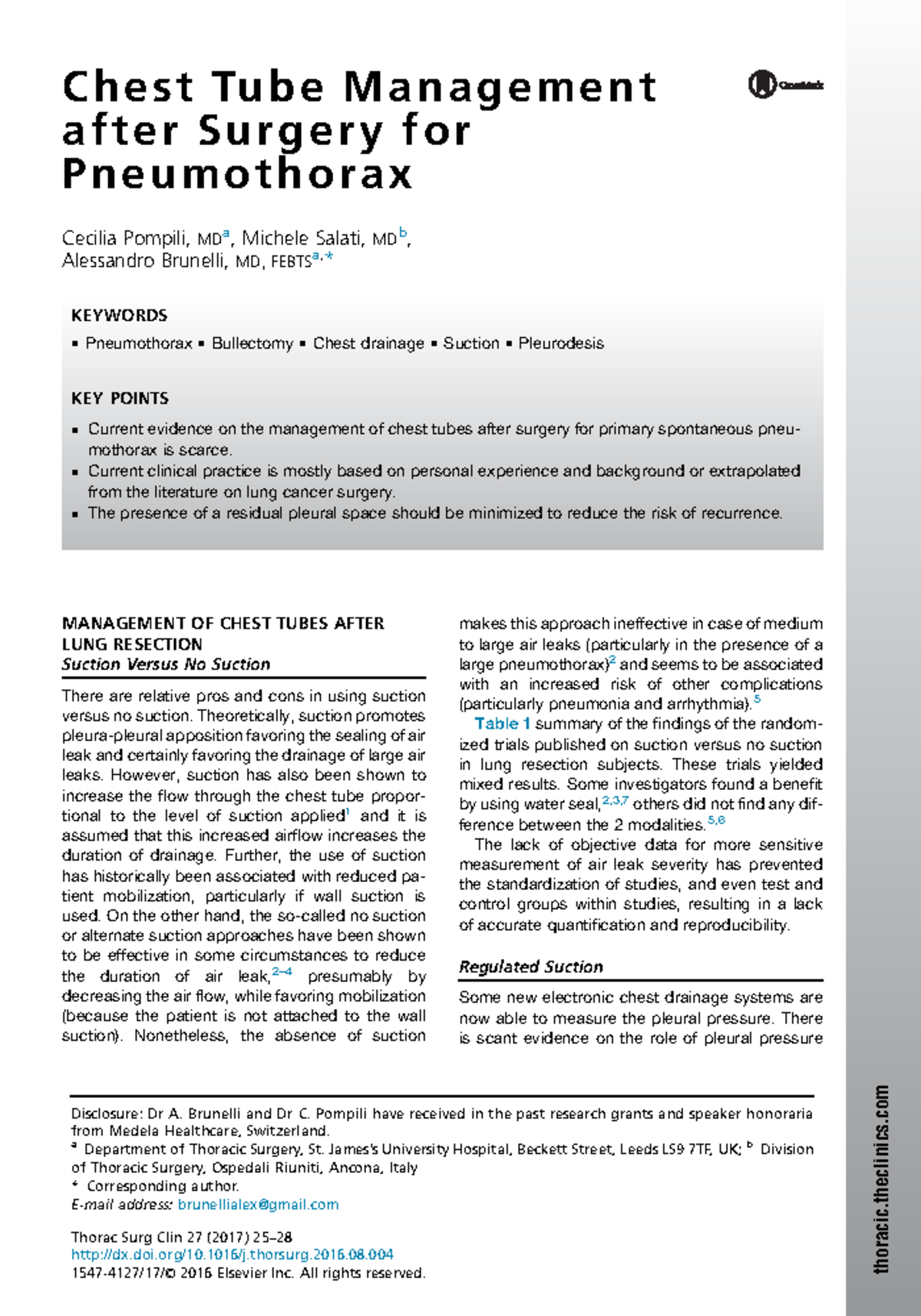 Chest Tube Management after Surgery for Pneumothorax - Chest Tube Mana ...