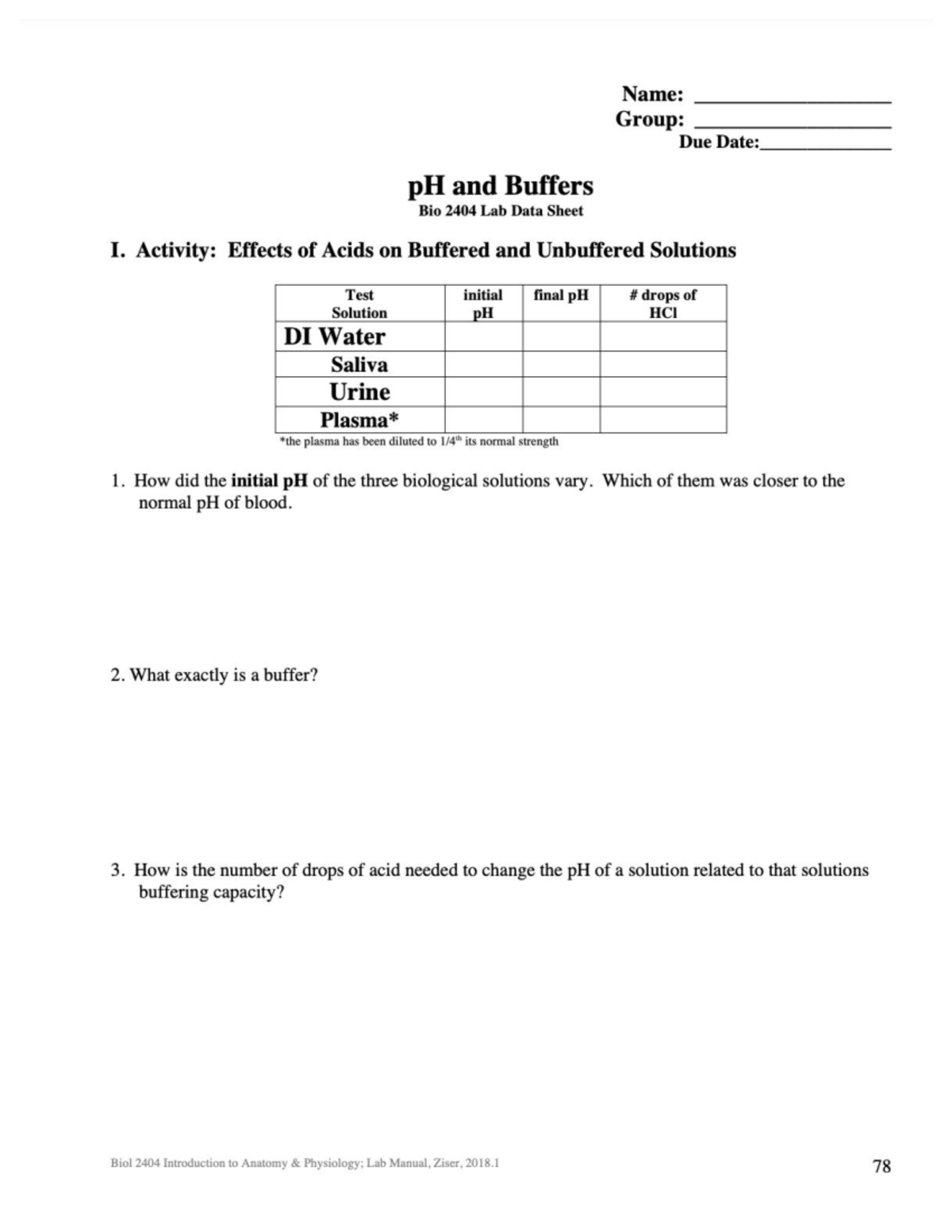 P H and Buffers Activity - Studocu