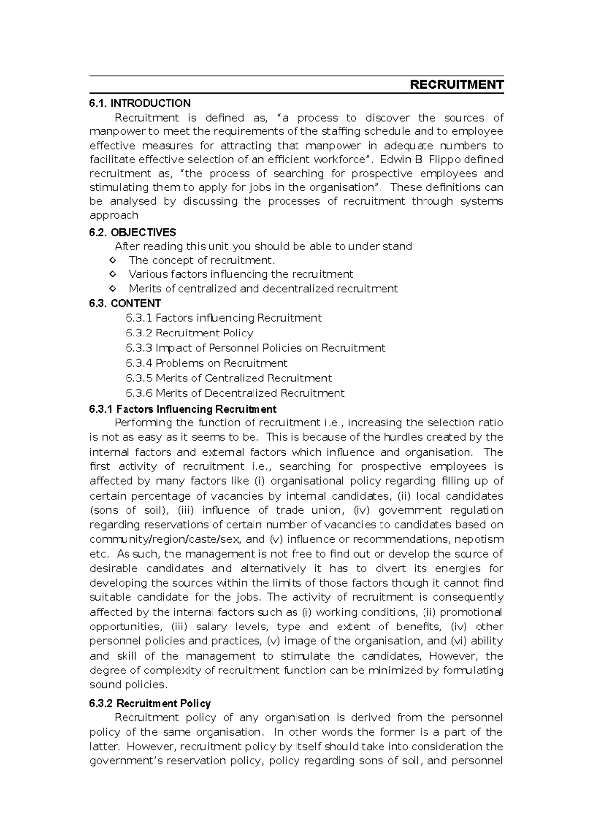 Recruitment - prepared by me - RECRUITMENT 6. INTRODUCTION Recruitment ...