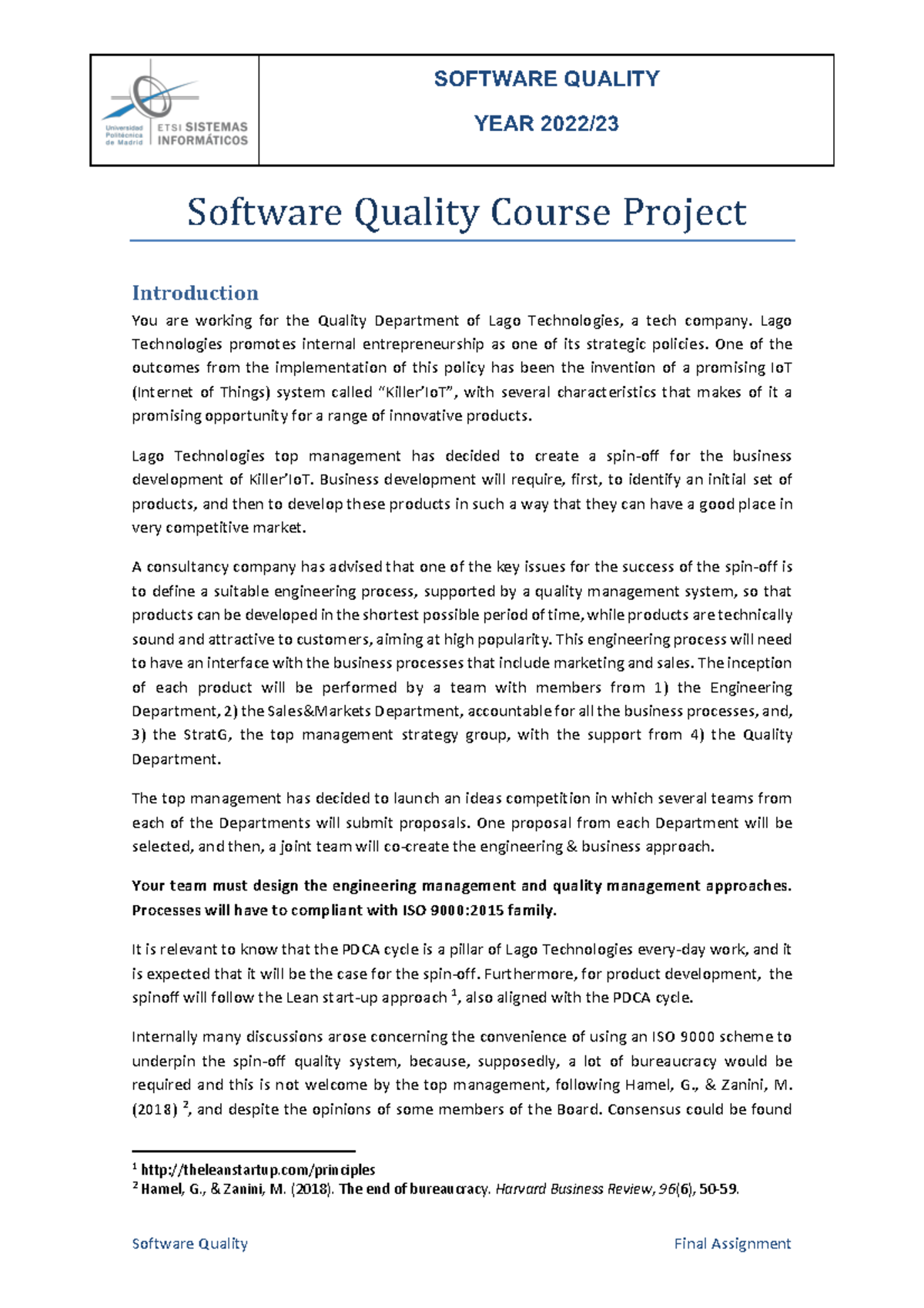 Final Assignment 2022 23 - SOFTWARE QUALITY YEAR 2022/ Software Quality ...