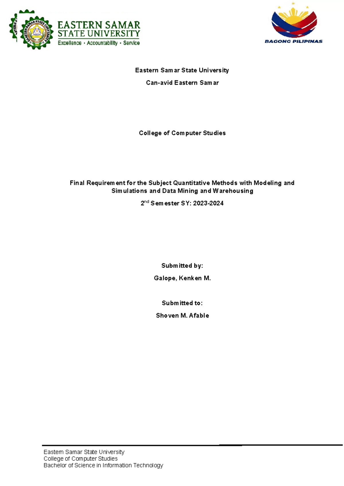 DATA MINING STRATEGY - Eastern Samar State University College of ...