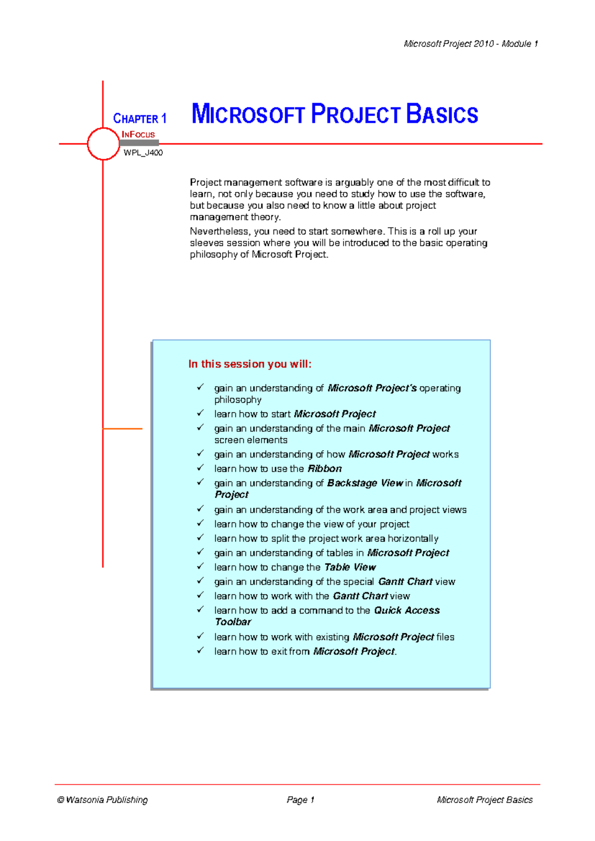 Microsoft Project basics 101 - CHAPTER 1 MICROSOFT PROJECT BASICS ...