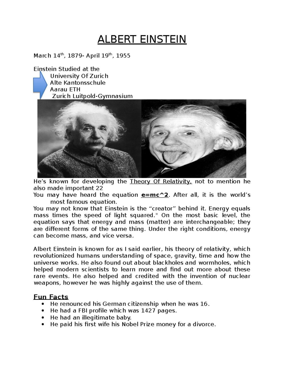 Albert Einstein Research - ALBERT EINSTEIN March 14th, 1879- April 19th ...