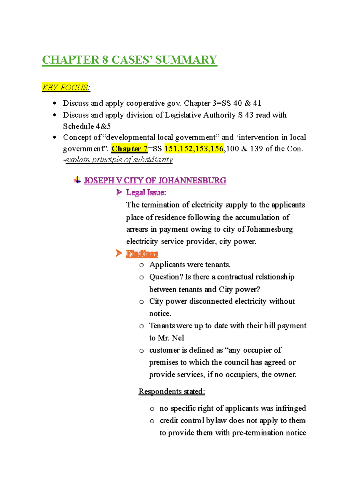 Chapter 8 case summary - CHAPTER 8 CASES’ SUMMARY KEY FOCUS: Discuss ...