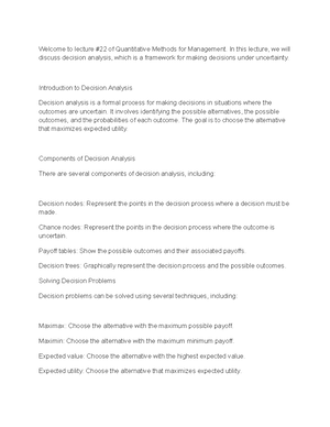 Lecture #21 Network Models - Welcome to lecture #21 of Quantitative Methods for Management. In ...