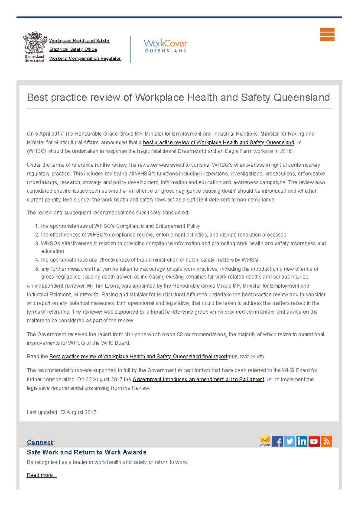 Best practice review of Workplace Health and Safety Queensland ...